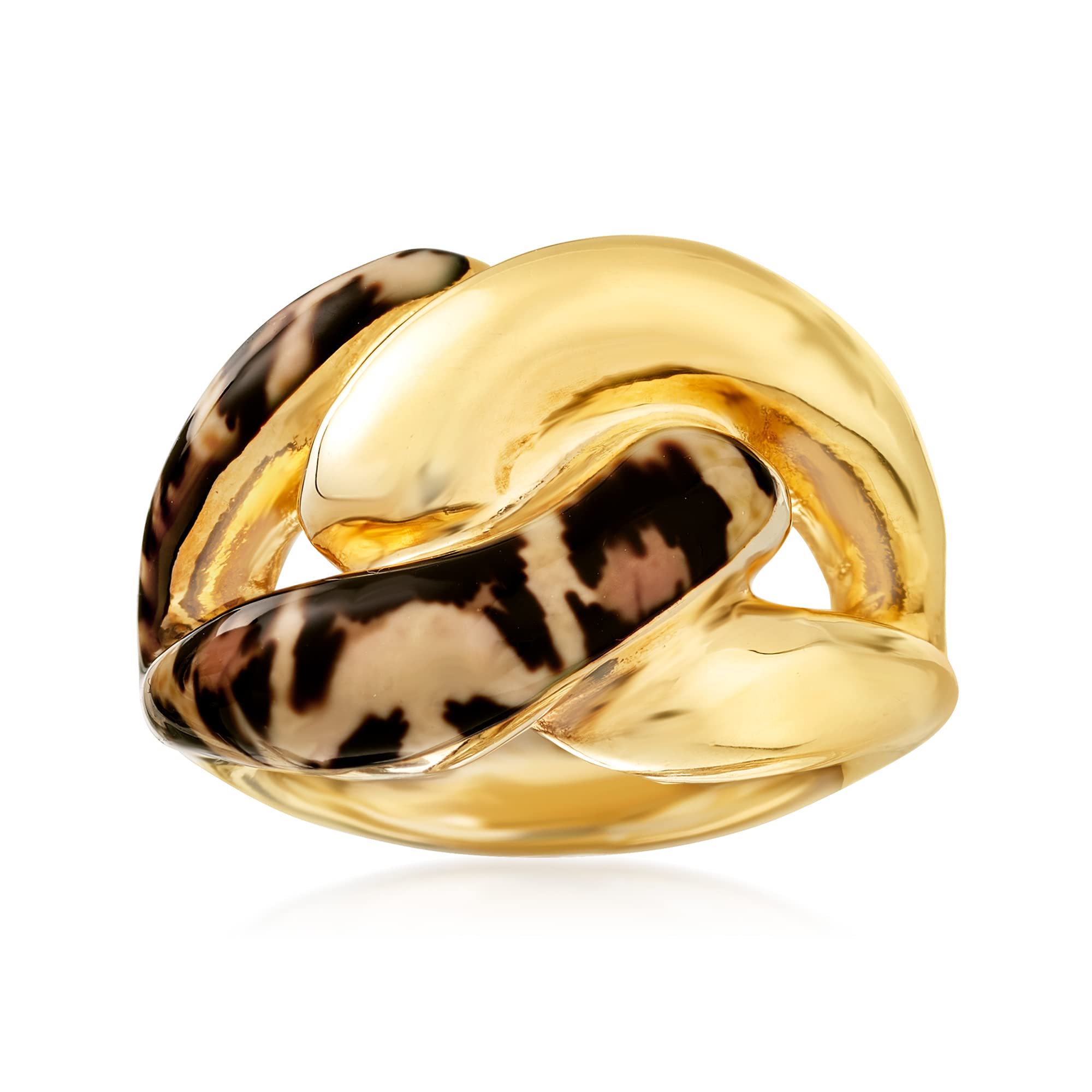 Ross-Simons Italian Leopard-Print Enamel Link Ring in 18kt Gold Over Sterling. Size 7
