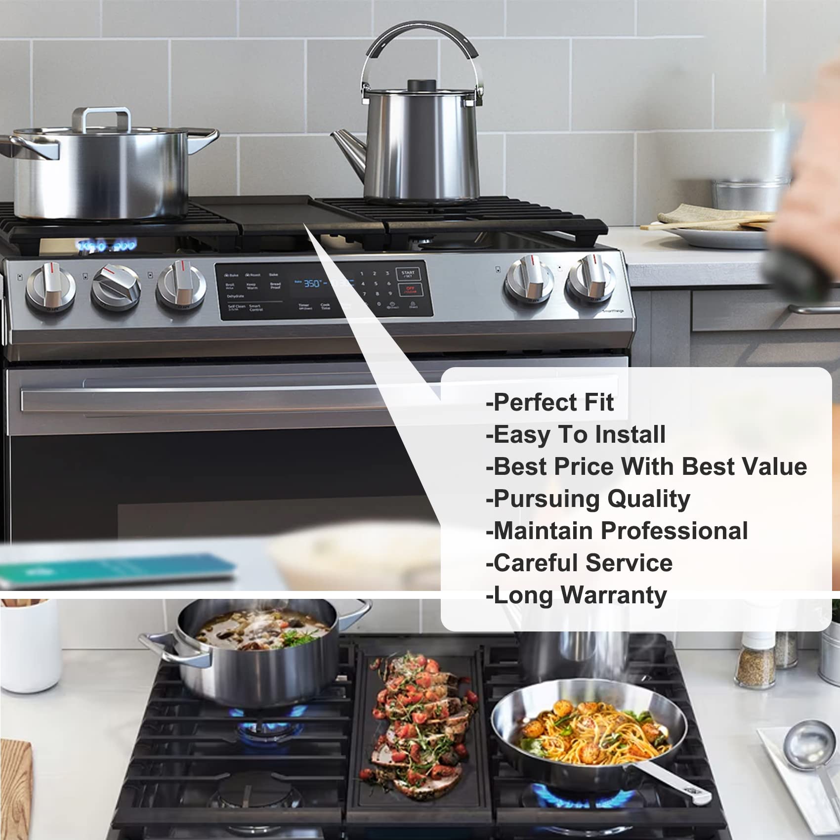 Upgraded DG61-00859A Griddle Compatible With samsung Stove Parts Top Griddle Plate,AP5957987 4011077 PS10063201 Heavy Duty Cast Iron Reversible Griddle/Grill Combo(Not Universal)-1 Year Warranty