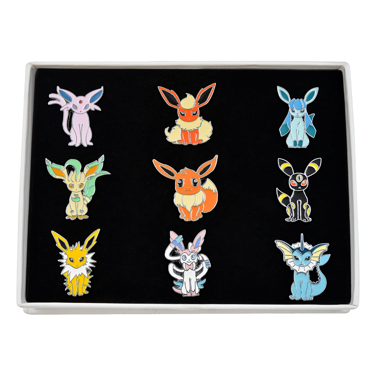 Pocket Monster Eevee Family Badge, Set of 9PCS Including Original Form and 8 Evolutionary Forms Including Box (Style 2)