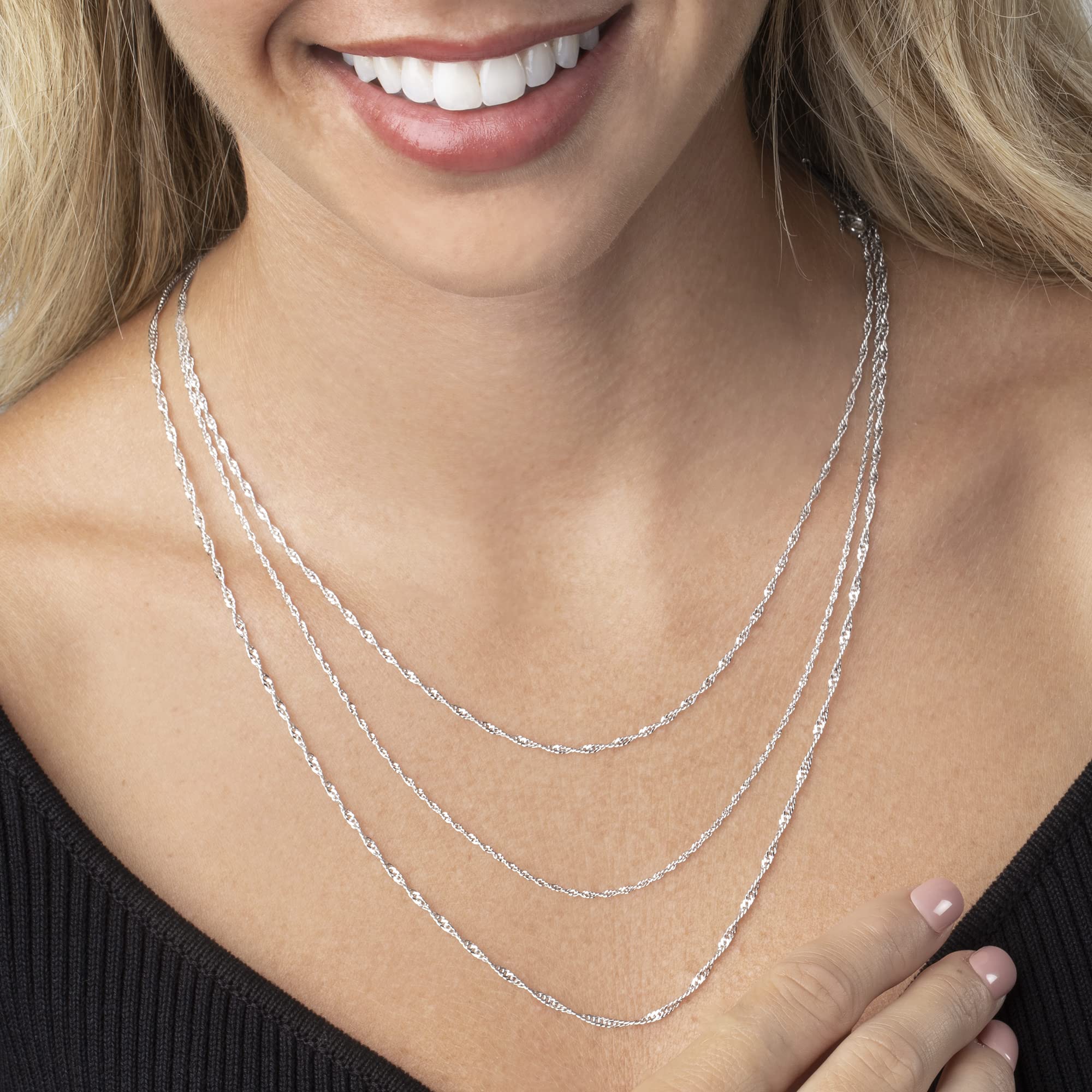 Ross-Simons Italian Sterling Silver 3-Strand Singapore-Chain Necklace. 18 inches