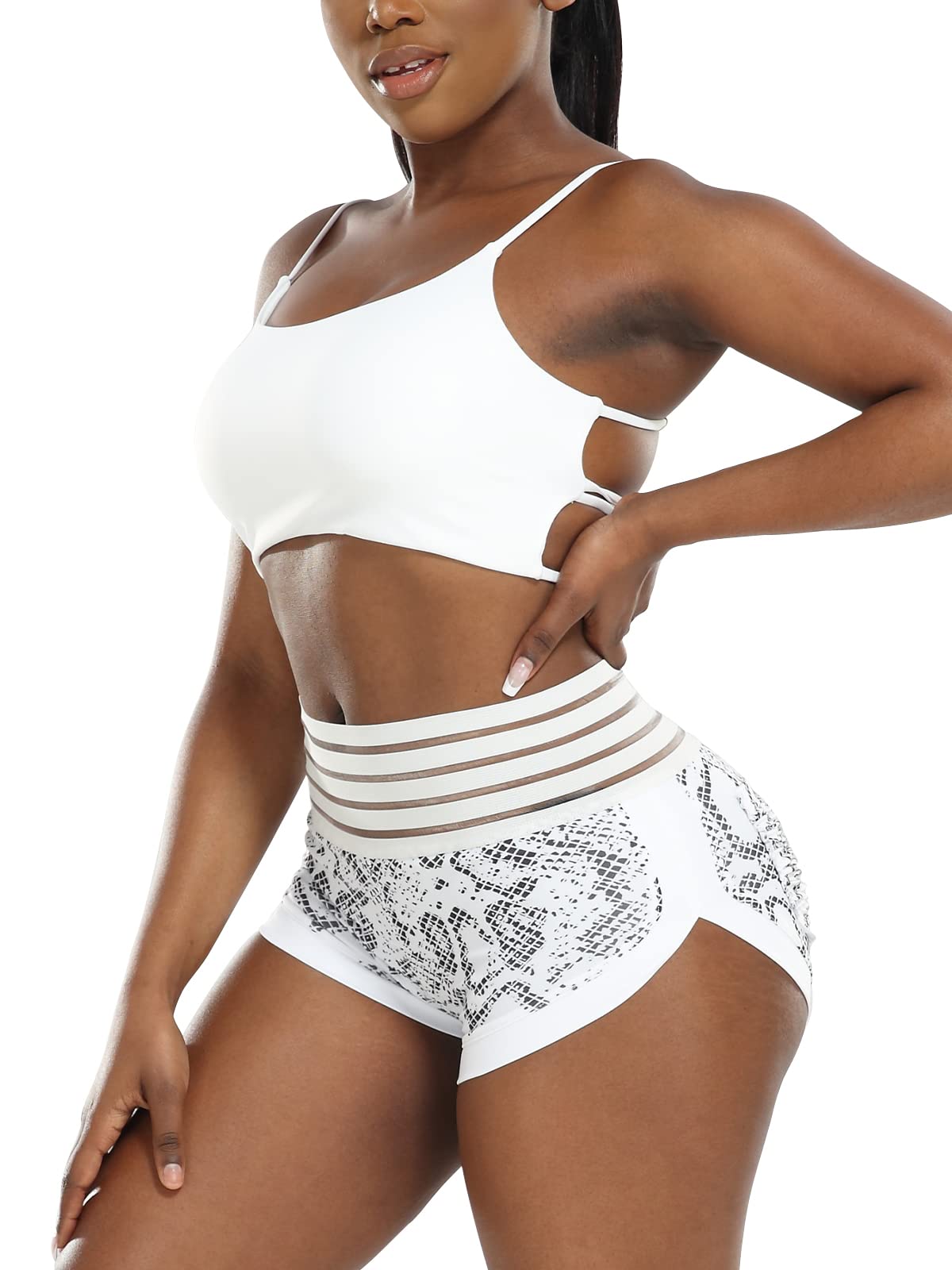 YOFIT Womens Booty Shorts High Waisted Butt Lift Yoga Shorts Workout Twerking Dance Shorts #0 White Snake S