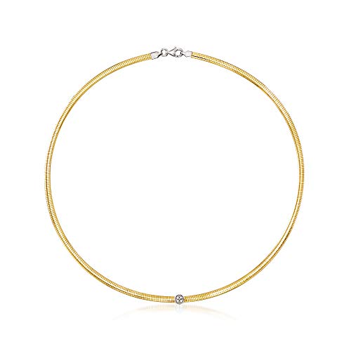 Ross-Simons Italian .15 ct. t.w. CZ Reversible Omega Necklace in Sterling Silver and 18kt Gold Over Sterling. 20 inches