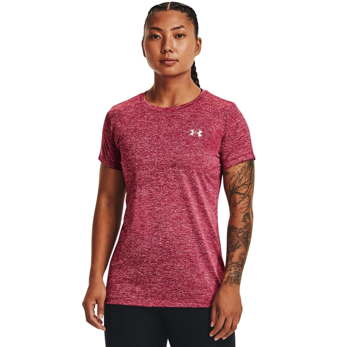 Under Armour Women's Tech Twist T-Shirt,Black Rose (664)/Metallic Silver,X-Small