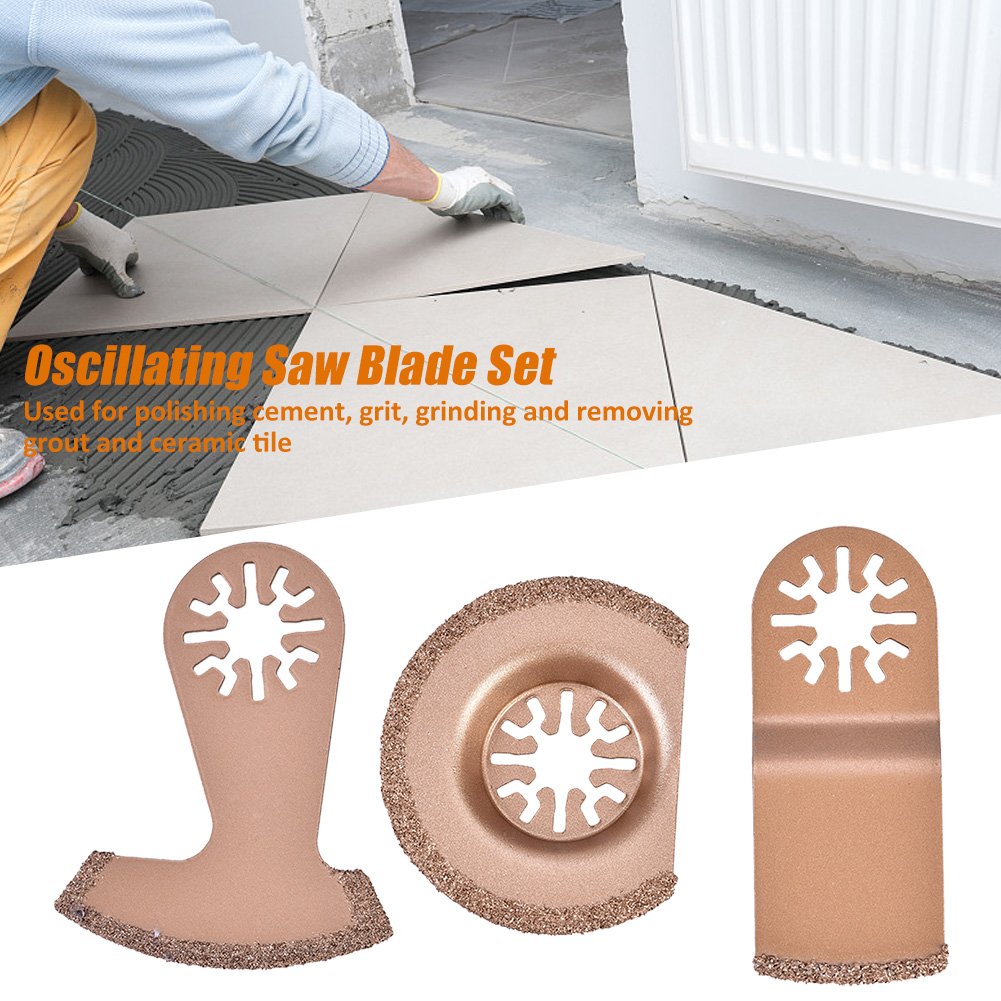 Oscillating Saw Blade Set, 3pcs Universal Oscillating Tool Blades Carbide Saw Blade, Oscillating Segment Multifunction Tool for Tile Grout Mortar Concrete Masonry