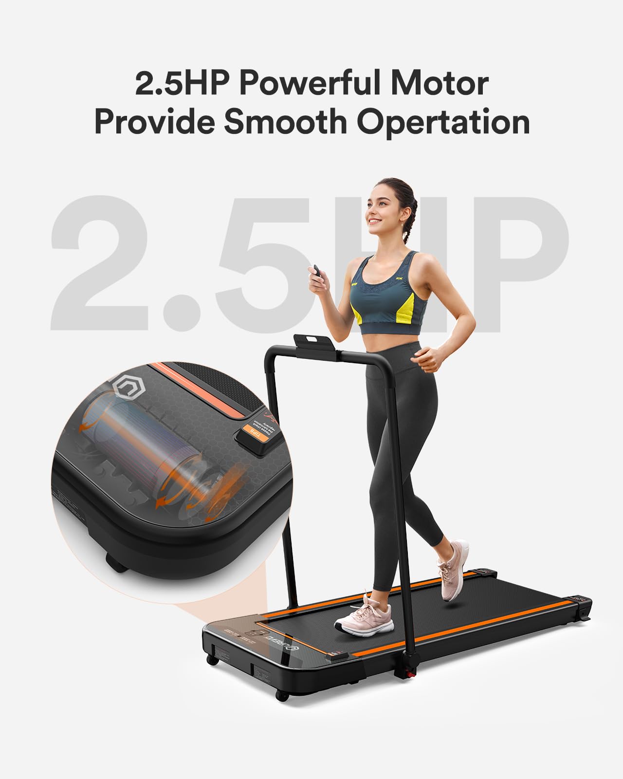 UREVO Under Desk Treadmills, 2.5HP Folding Treadmill with Dual LED Display & Remote, 2 in 1 Treadmills for Home Office, Walking Pad Treadmill 265 lbs Weight Capacity