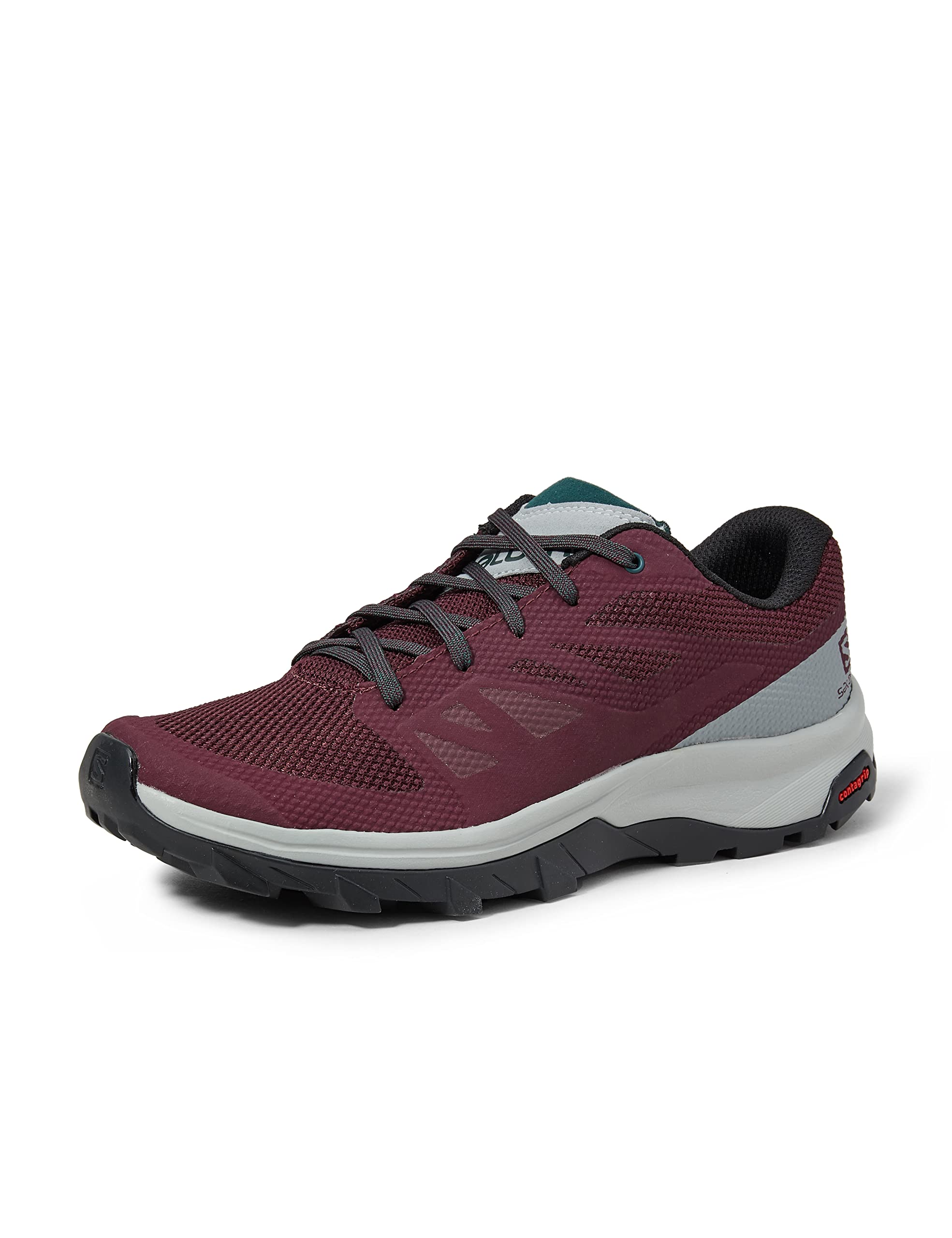 Salomon Outline Hiking Shoes for Women, Wine Tasting/Quarry/Green Gables, 5