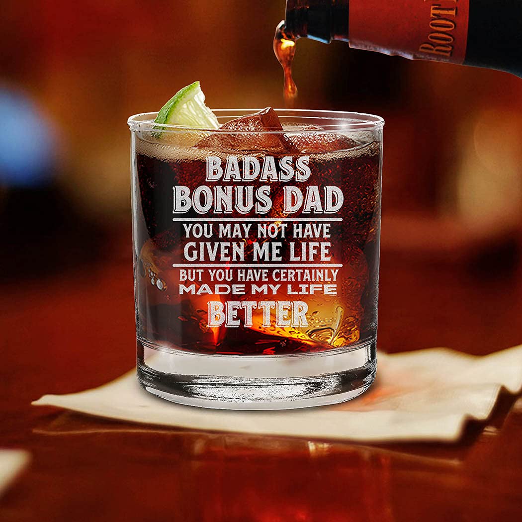 shop4ever Stepdad You May Not Have Given Me Life But You Certainly Made My Life Better Engraved Whiskey Glass, Father's Day Gift 11 oz.