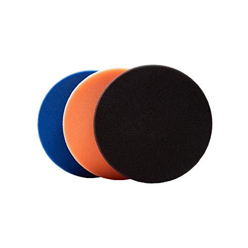 SDO Foam Polisher Buffer Pads (Black, Orange, & Blue, 5.5”)- Premium Compounding & Polishing Pads - Dense Foam Polishing Pads for Car Polishing Kit - Car Buffer Pads w/Tapered Edge