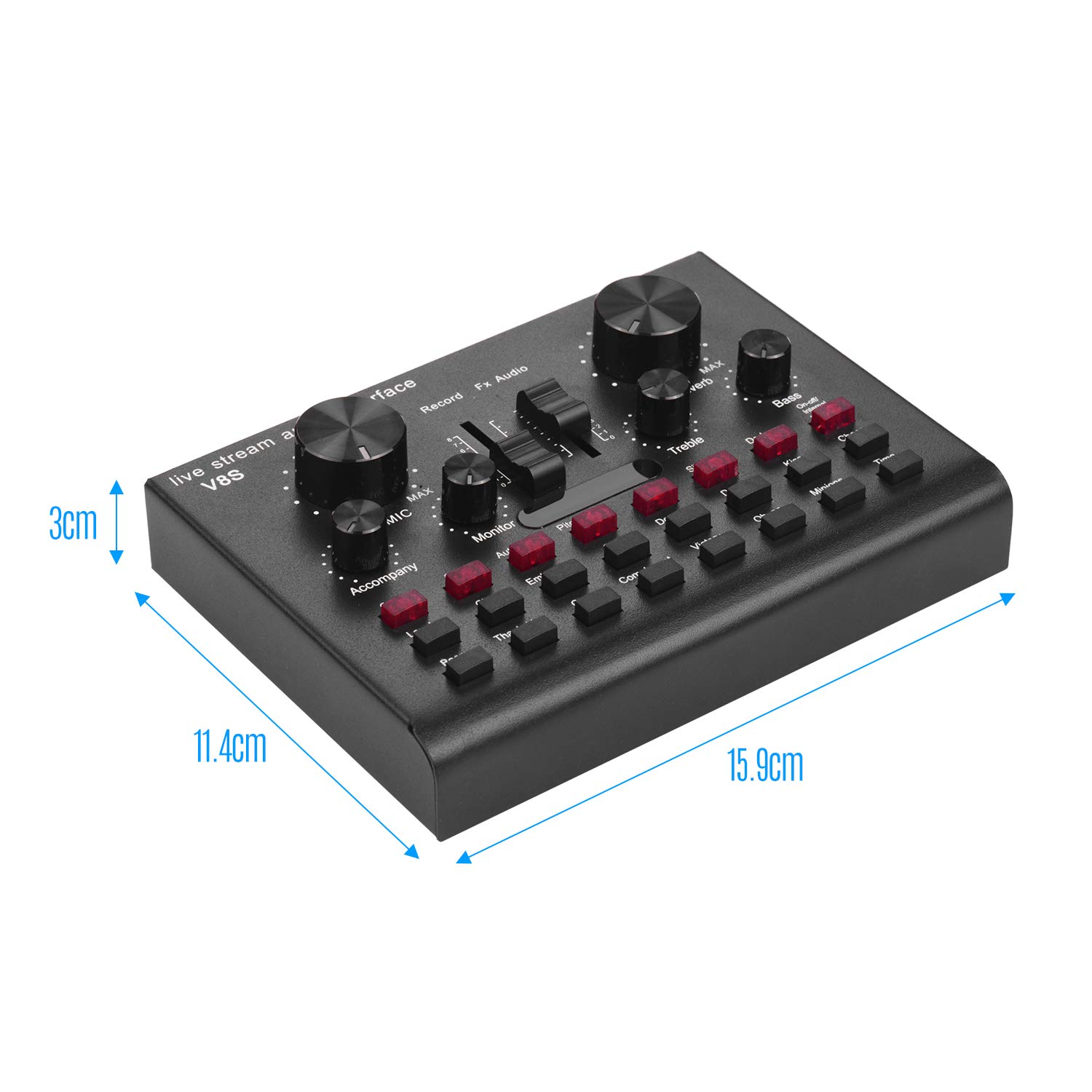 summina Live Streaming Sound Card, Multifunctional Live Sound Card, USB Bluetooth Audio Card, Audio Interface Mixer Voice Device DJ Karaoke Equipment with Adjustable Volume 16 Effects