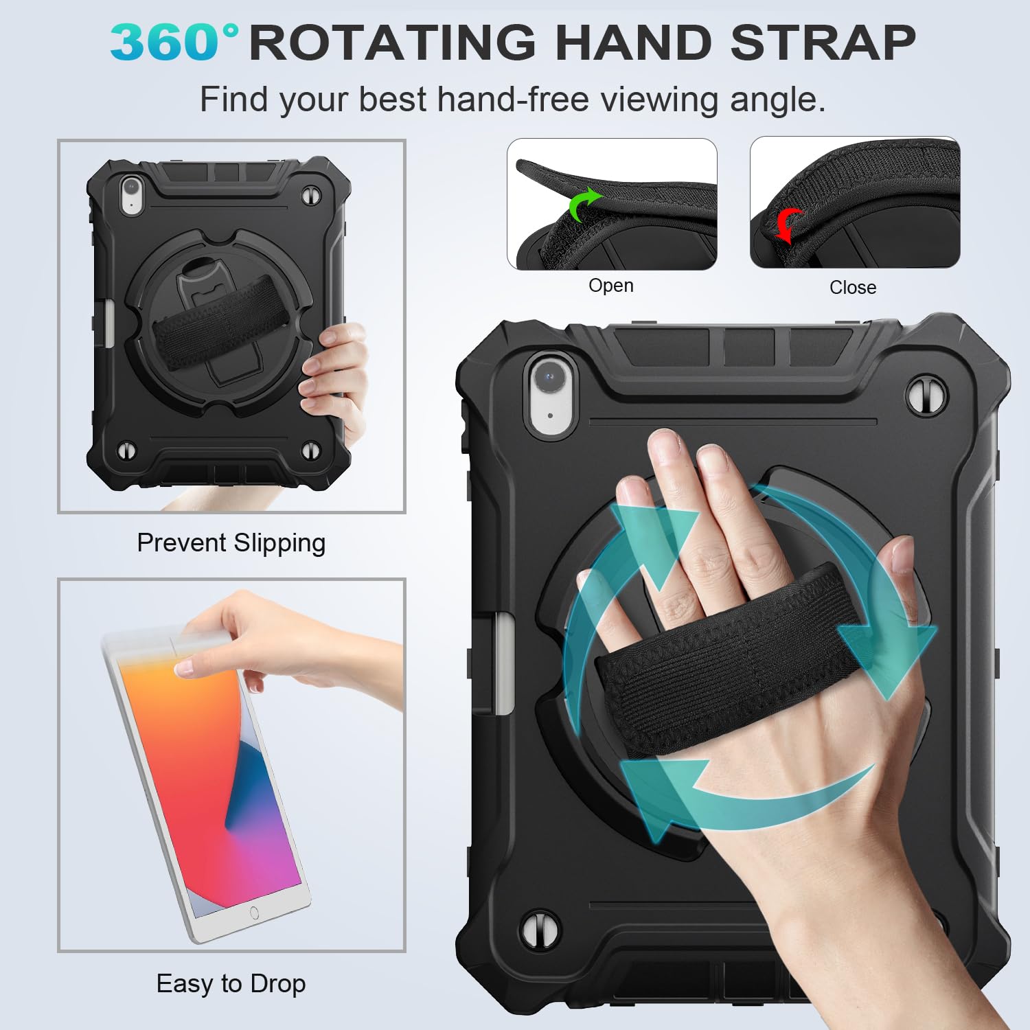 ZtotopCases for iPad 10th Generation Case 10.9 Inch, Shockproof Rugged Drop Protection Cover with 360° Rotatable Kickstand & Shoulder Strap & Pencil Holder for 10.9'' iPad Case 2022 Released, Black