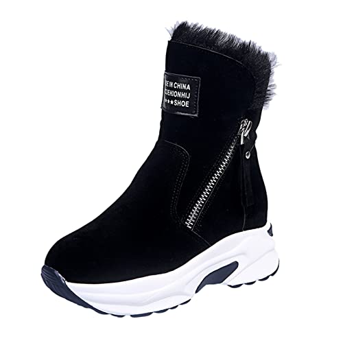 Winter Shoes with Fur Lined Warm Ankle Boots Warm Heel Women's Wedges Shoes Thermal Fuzzy Snow Boots Black