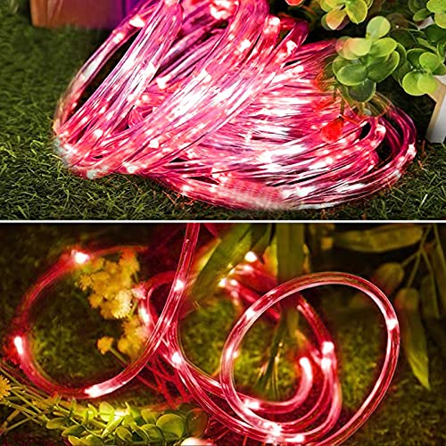 Oluote Solar Rope Lights, 200 LEDs 66ft/20M/2 Modes Waterproof Solar String Copper Wire Light, Outdoor Rope Lights for Garden Yard Path Fence Tree Wedding Party Decorative (Red, 66ft)