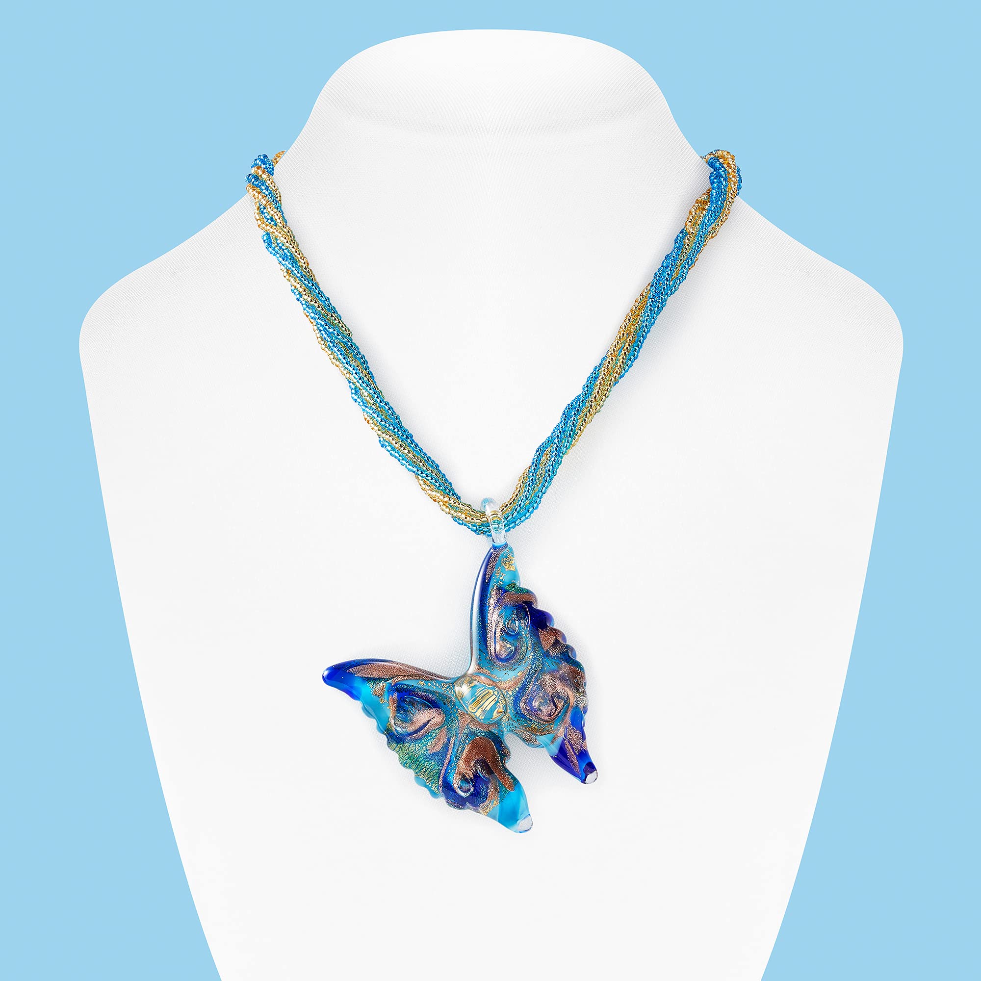 Ross-Simons Italian Murano Glass Butterfly Pendant Necklace With 18kt Gold Over Sterling. 18 inches