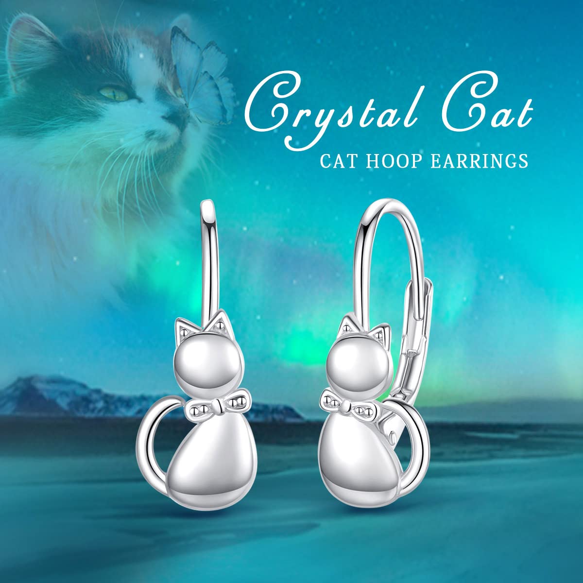 Vito Cat Stud Earrings for Women, 925 Sterling Silver Dainty Freshwater Pearl Kitten Ear Jewelry Gift for Cat Lover