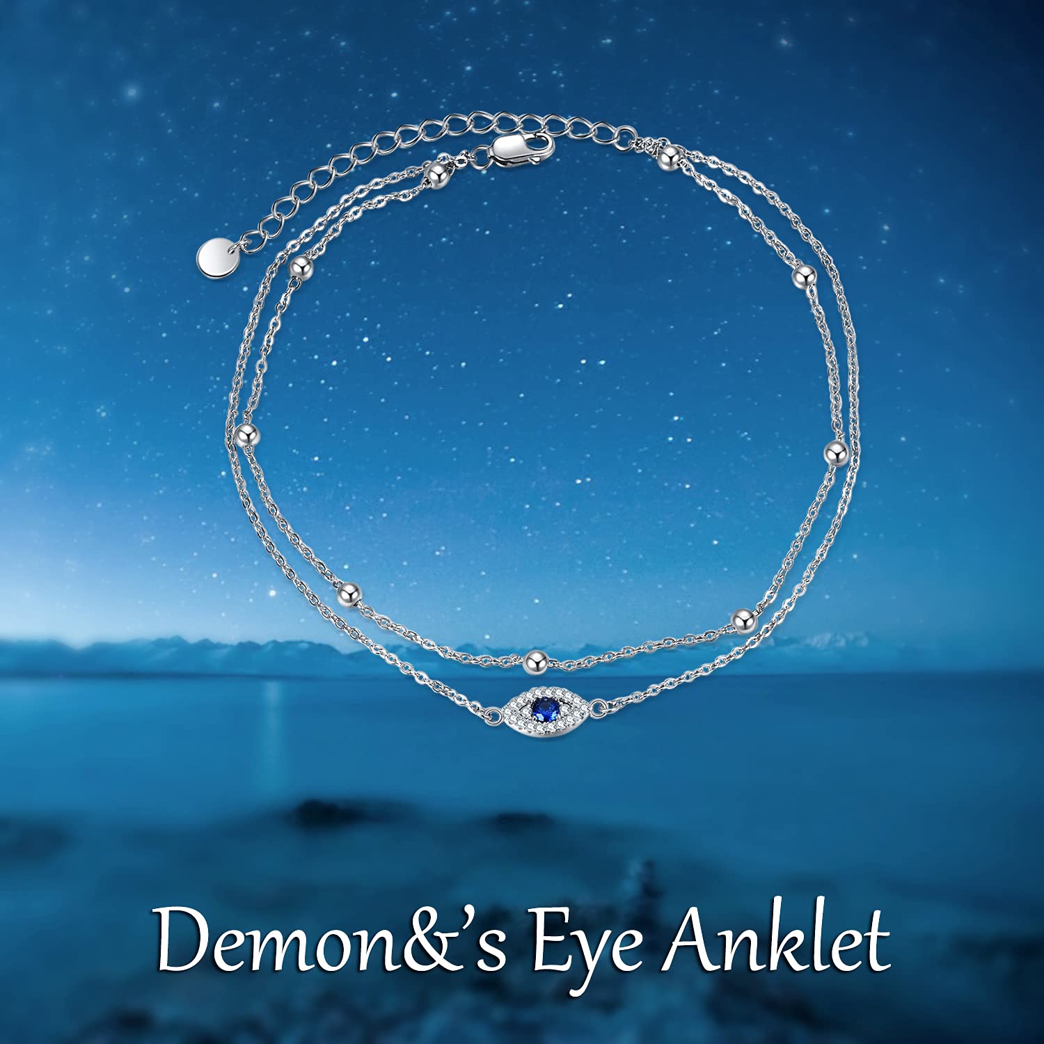 POPLYKE 925 Sterling Silver Evil Eye Anklets Double Layered chain for Women birthday gifts Summer Beach dainty Jewellery