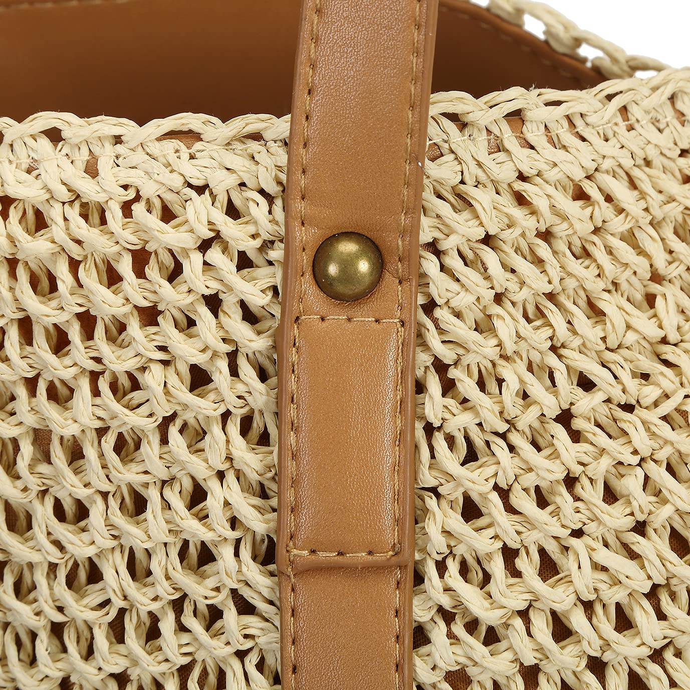 So'each Women's Handbag Wicker Woven Rattan Straw Tote Shoulder Bucket Bag Beige