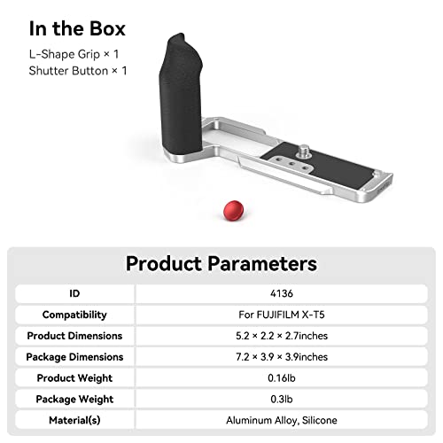 SmallRig X-T5 Handgrip L-Shape Grip for FUJIFILM X-T5 Camera, Built-in Quick Release Plate for Arca, Silicone Side Handle, Shutter Button, Lightweight and Comfort - 4136
