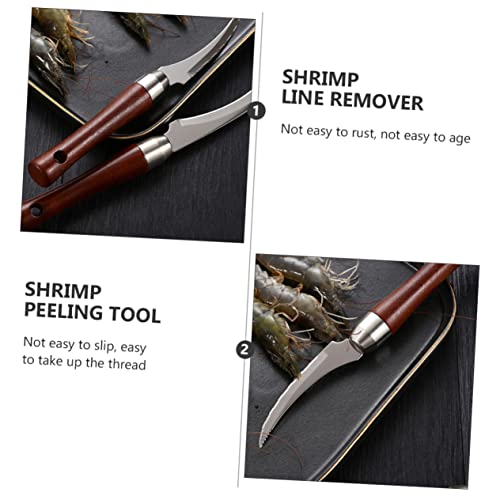 UPKOCH 2pcs Shrimp Peeling Knife Stainless Steel Cleaner Shrimp Deveiner Tool Oyster Knife Shrimp Master Tool Shrimp Line Peelers Shrimp Peeling Tool Shrimp Peeler Log Wooden Handle Suite