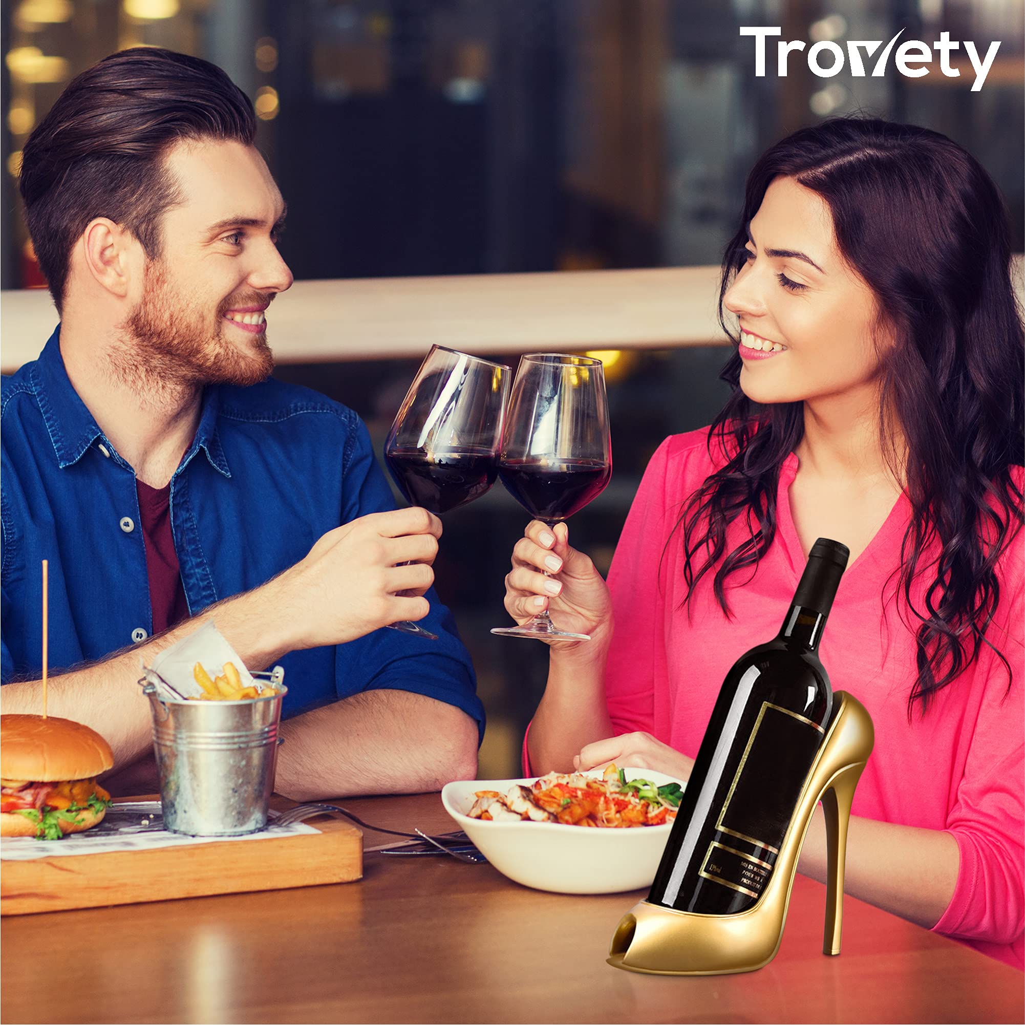 Trovety Shoe Wine Rack Holder - Bottle Keeper with High-Heel Design - Display & Storage Accessories - Table Centerpiece & Home Decorations for Kitchen, Restaurant, Bar, Hotel (Champagne)