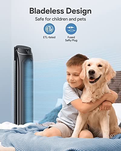 Tower Fan with Remote, 3 Speeds Wind Modes, 360 Degree Oscillation, 24H Timer, Standing Bladeless Floor Fans for Home Bedroom and Office, 40 Inch, Black