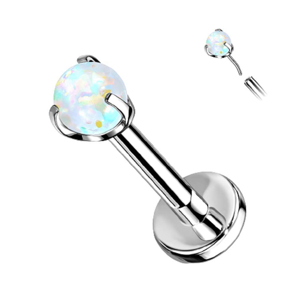 Pierced Owl 16-20GA G23 Implant Grade Titanium Threadless Push-in Claw Set Synthetic Opal Ball Top Flat Back Labret Monroe Lip Cartilage Helix Tragus Conch Ear Lobe Barbell Stud (White, 16GA (1.2mm))