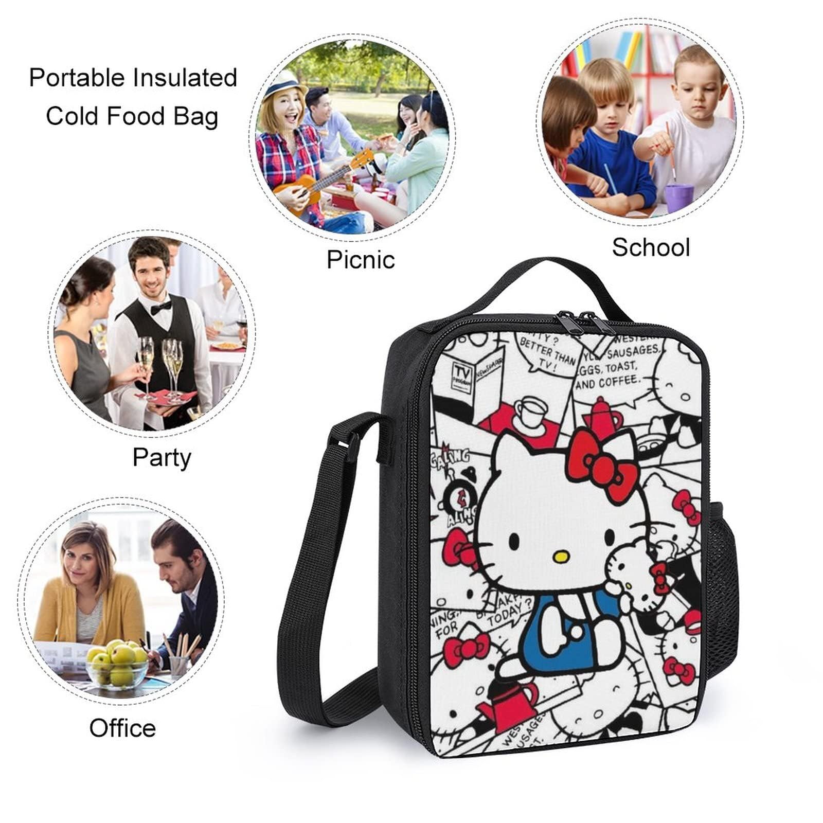 SKYWOK Cute Backpack Set with Lunch Bag and Pencil Case, 3PCS Cartoon Backpack Sets for Girls Boys Black-1