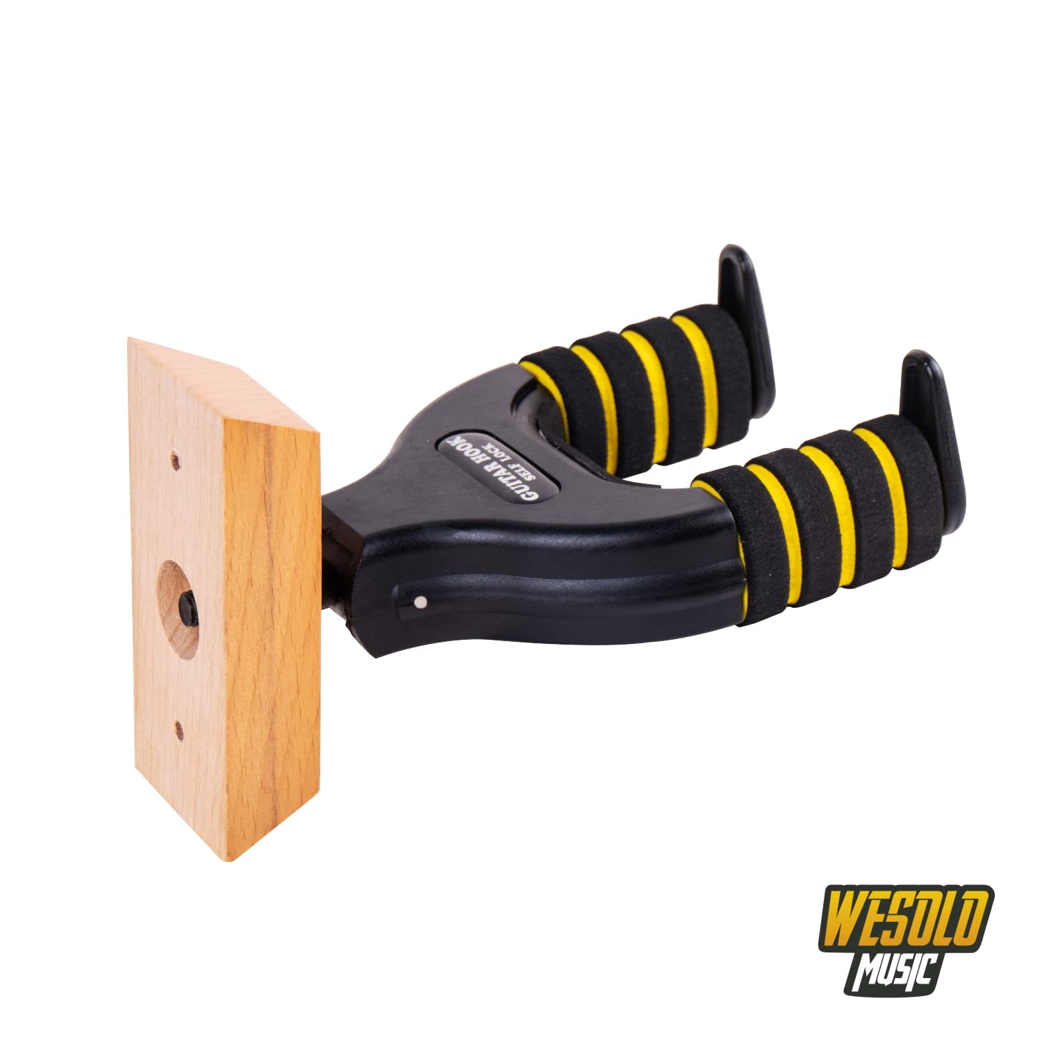 WESOLO Auto Lock Guitar Wall Hook for Acoustic Classical Electric Guitar Bass Mandolin (Black-Yellow x 1)