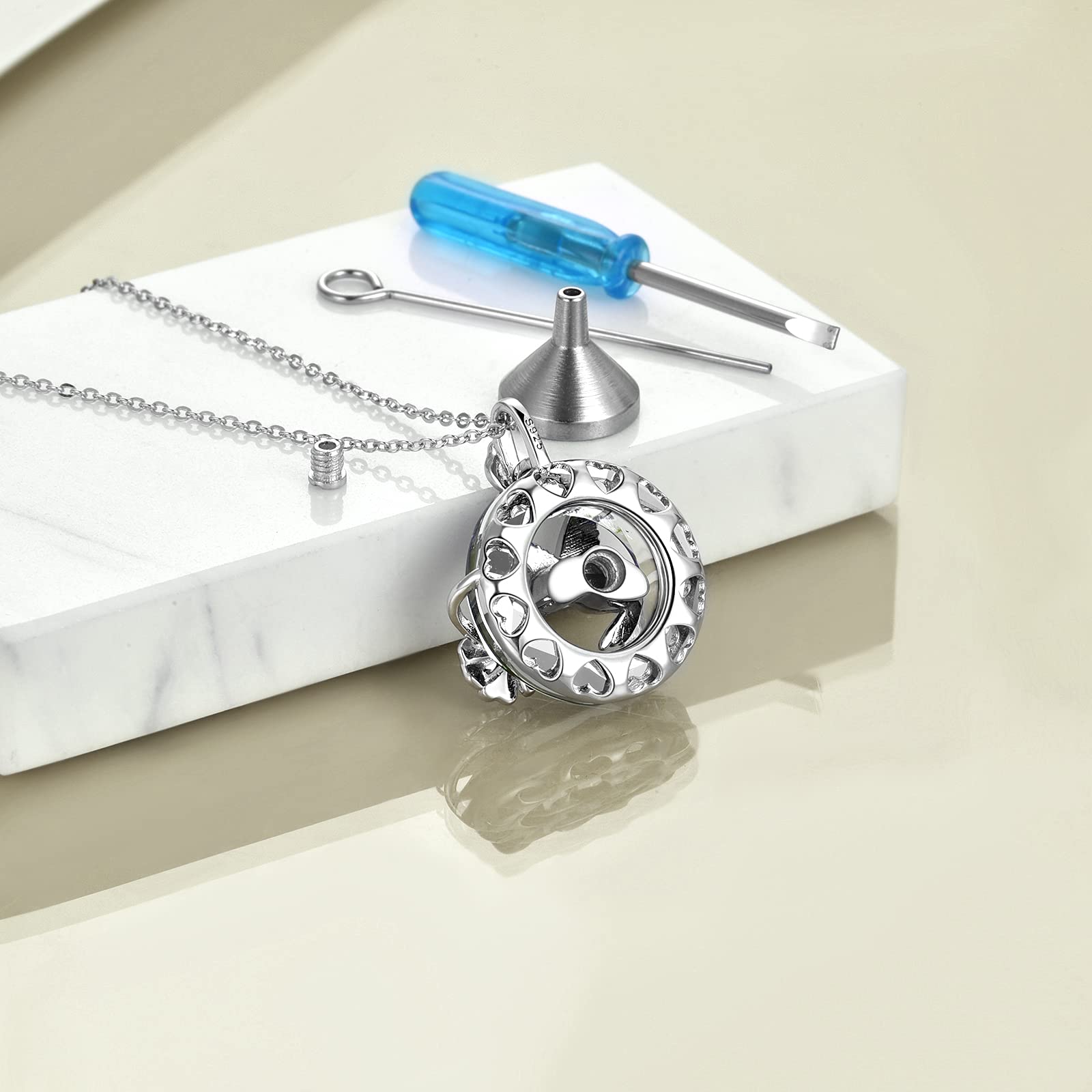 POPLYKE Hummingbird Urn Necklace for Women Ashes Sterling Silver Bird Pendant Cremation Ashes Necklace with Blue Crystal for Human Pets (blue)