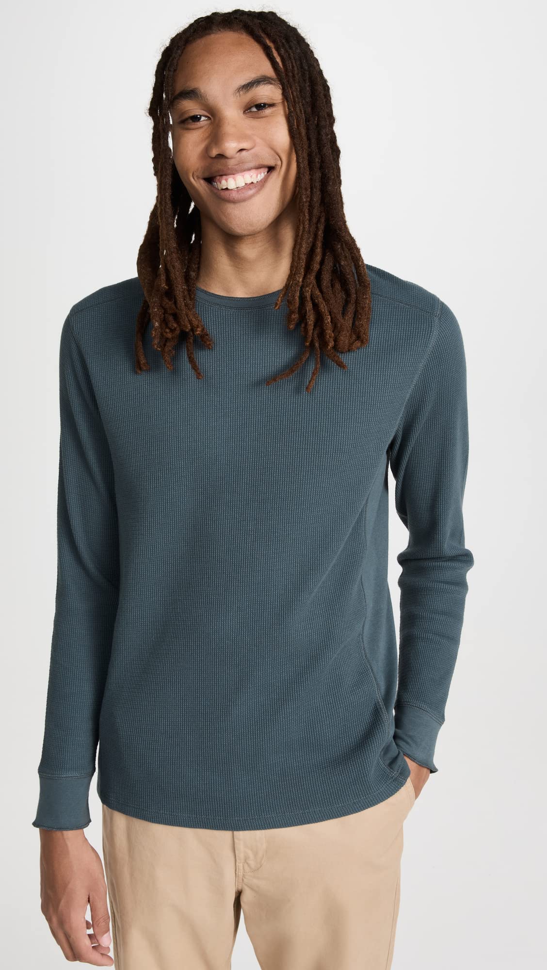 Vince Men's Thermal Crew Tee, Desert Leaf, Blue, L
