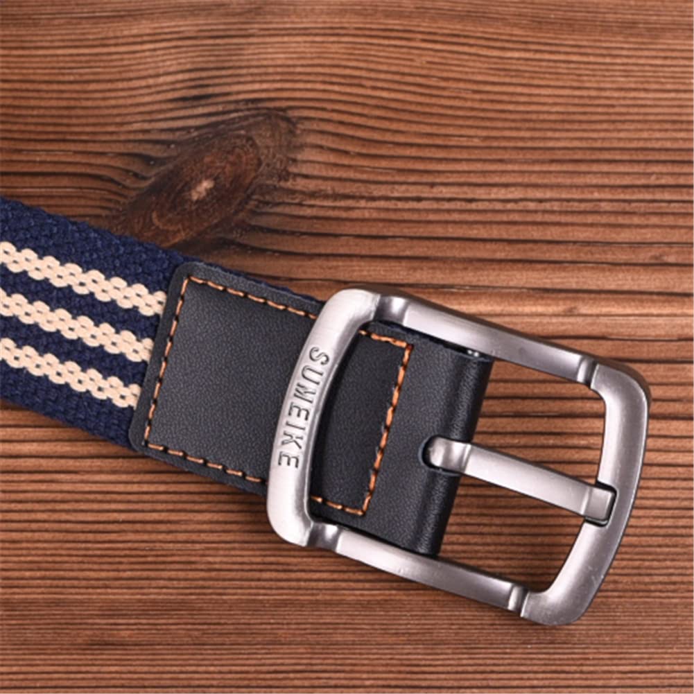 VISDEA Breathable Canvas Web Belts Men Casual Jeans Belt Wide 3.5cm (Blue, 110cm(Fit Waistline 28-36''))