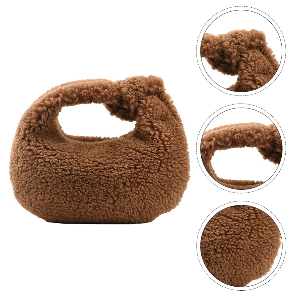 VALICLUD Women Dumpling Bag Plush Handbag Sheepskin Bag Plush Bag for Winter Storage Bag for Autumn and Winter Brown