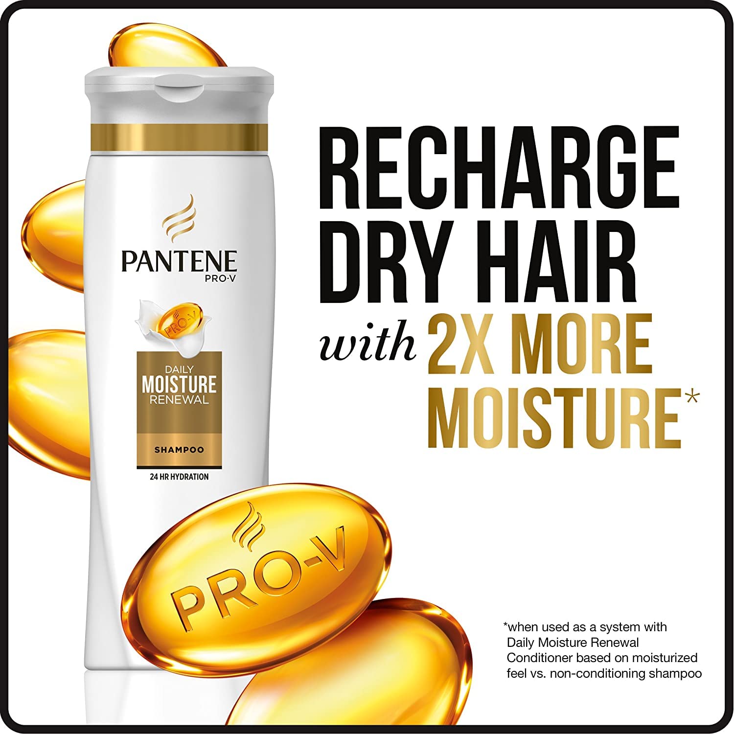 Pantene, Shampoo, Pro-V Daily Moisture Renewal for Dry Hair, 25.4 Fl Oz (Pack of 2), Twin Pack