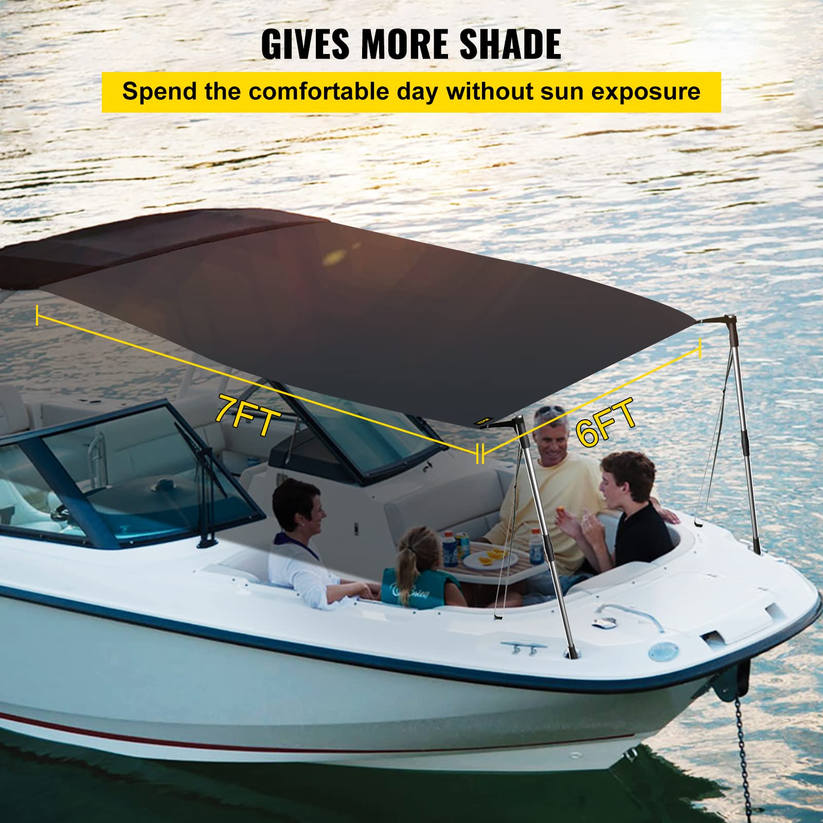 VEVOR T-Top Sun Shade Kit 6' x 7', UV-Proof 600D Polyester T-top Extension Kit with Rustproof Steel Telescopic Poles, Waterproof, Easy to Assemble for T-Tops & Bimini Top
