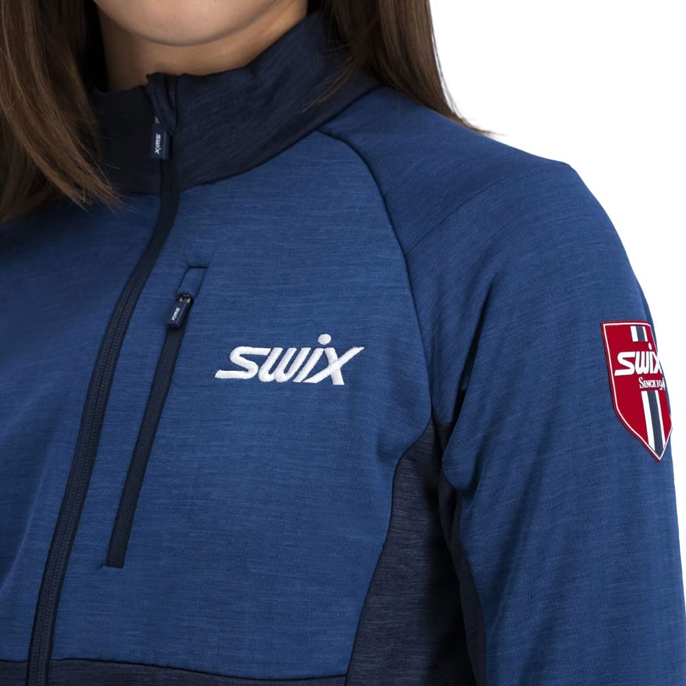Swix Women's Medium-Weight Flexible Training Cross-Country Skiing Infinity Midlayer Jacket, Lake Blue, Small