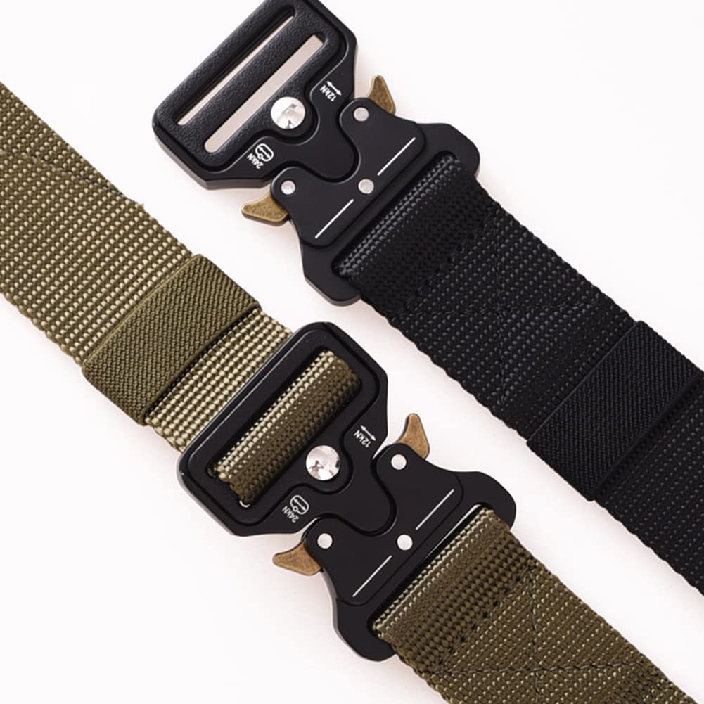 VISDEA Mens Tactical Belt Quick Release Black Canvas Belts For Men (Black, 125cm Suit for pant size < 43 inch)