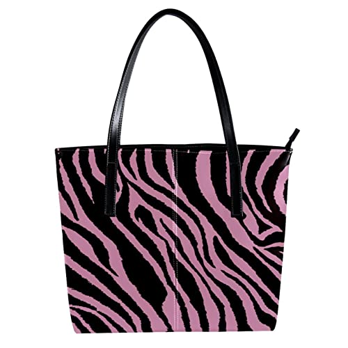Women's Large Size Canvas Shoulder Bag Hobo Crossbody Handbag Casual Tote, zebra stripe pink