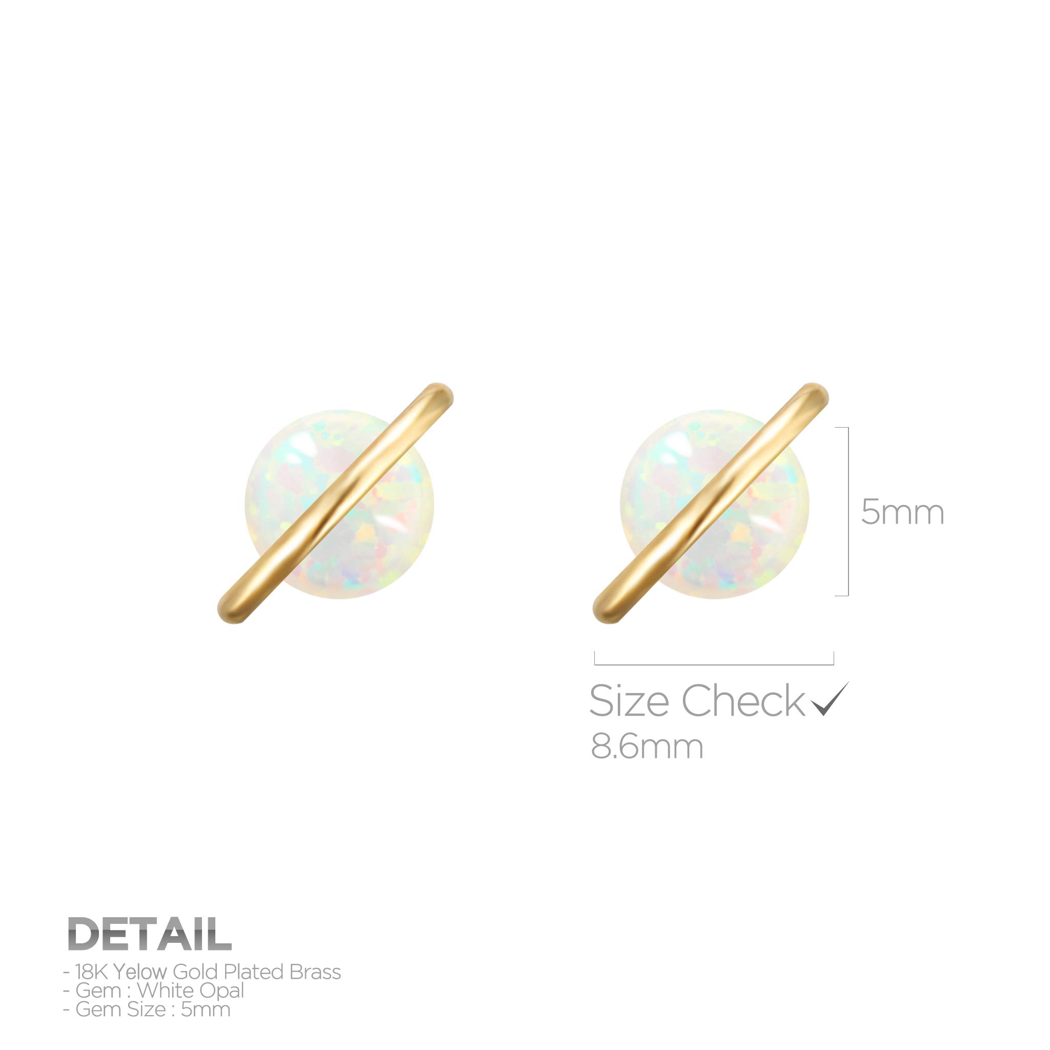 Planet 18K Rose/White/Yellow Gold Plated 925 Sterling Silver Post Dainty Opal Stud Earrings, White/Green/Pink Opal Earrings (Yellow Gold)