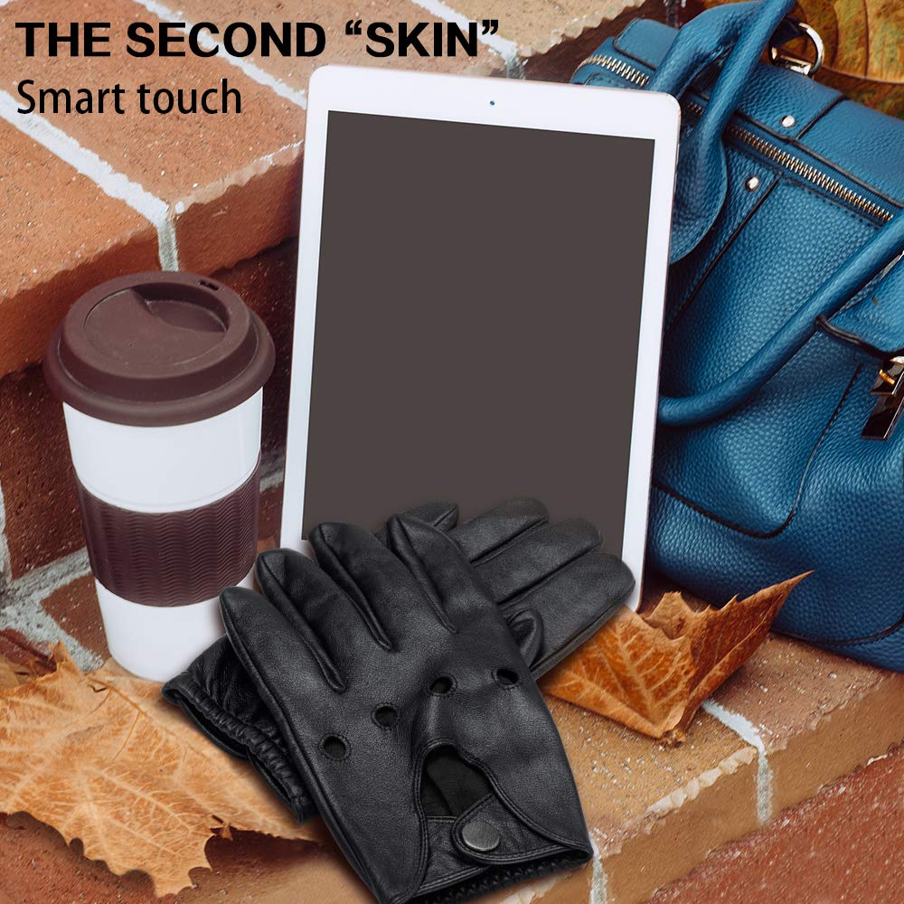 SEABIRR Driving Gloves Thin Black Leather Gloves Men Driving Gloves Touchscreen Outdoor Sports(PU,XL)