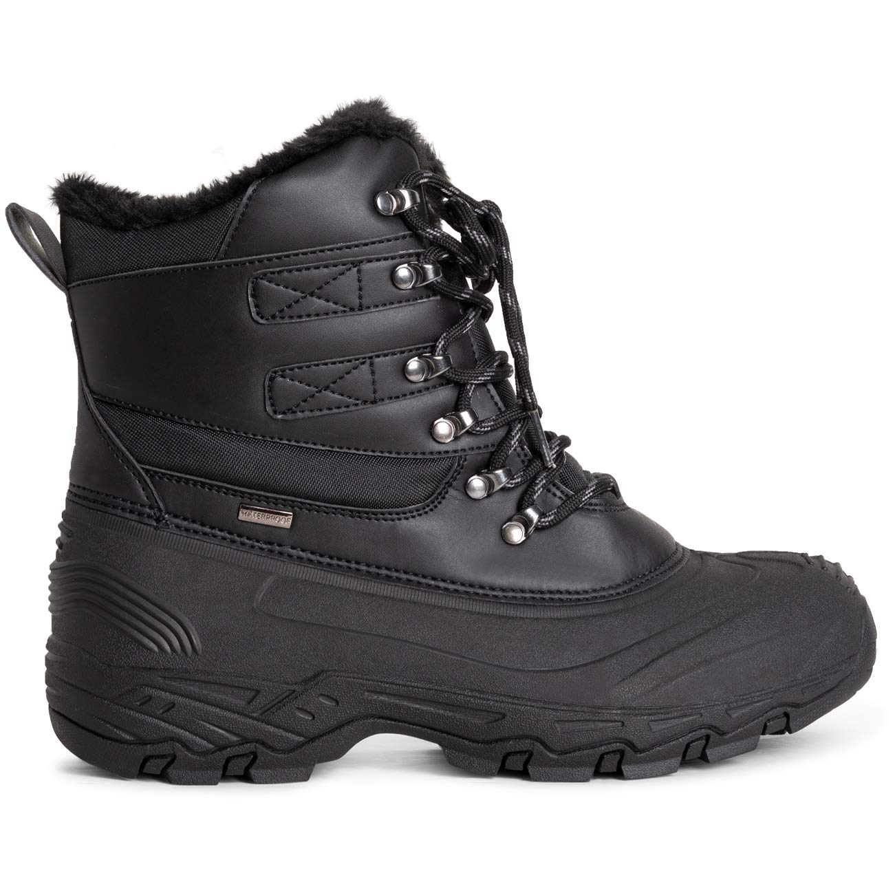 POLAR Mens Waterproof Outsole Deep Tread Fully Faux Fur Lined Winter Durable Snow Boots - Black Lace Up - EU41/US8 - YC0682