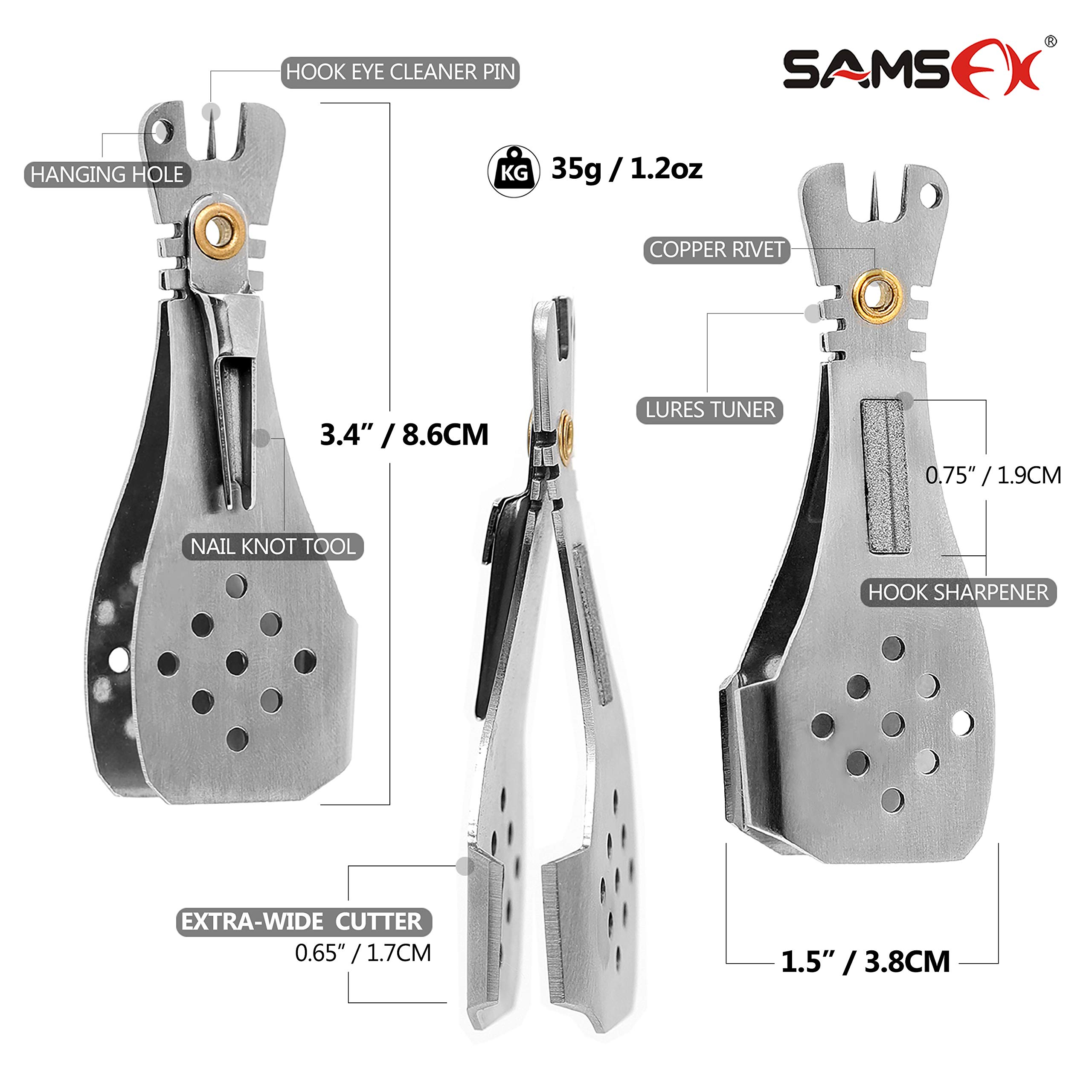 SAMSFX Fishing Gear Knot Tying Tool Quick Knot Tools 3.4" Fishing Line Clipper with Retractor (5 in 1 Nipper & Carabiner Style Zinger Retractors)