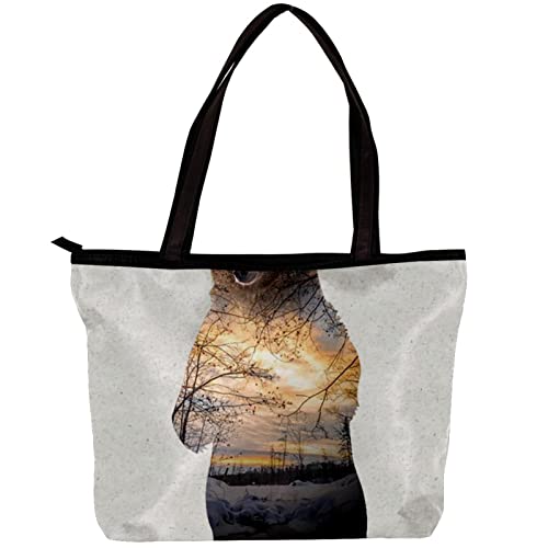 Women's Large Size Canvas Shoulder Bag Hobo Crossbody Handbag Casual Tote, big bear animal forest