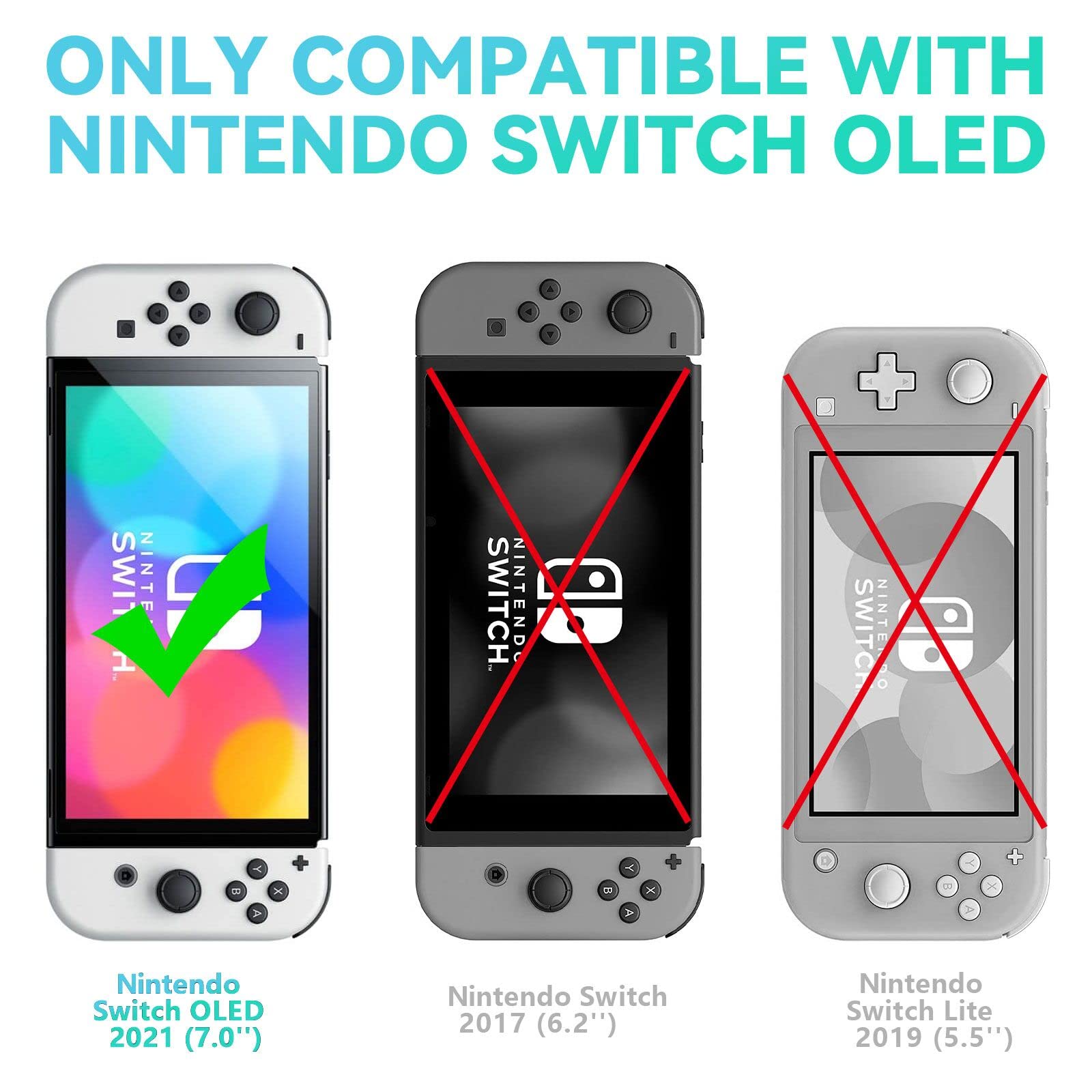 Sibese Protective Case for Nintendo Switch OLED with Tempered Glass Screen Protector, Front Cover Compatible with Switch OLED (2021)(White)