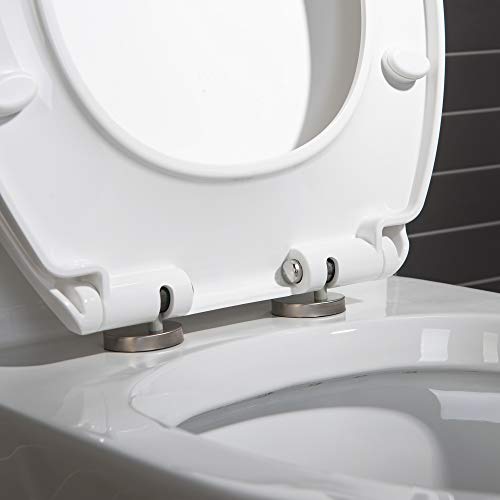 WOODBRIDGE Short Compact Tiny Dual Flush 1.28 GP One Piece Toilet,with Soft Closing Seat,1000 Gram MaP Flushing Score Small Toilet with Brushed Nickel Button B0500-BN, White