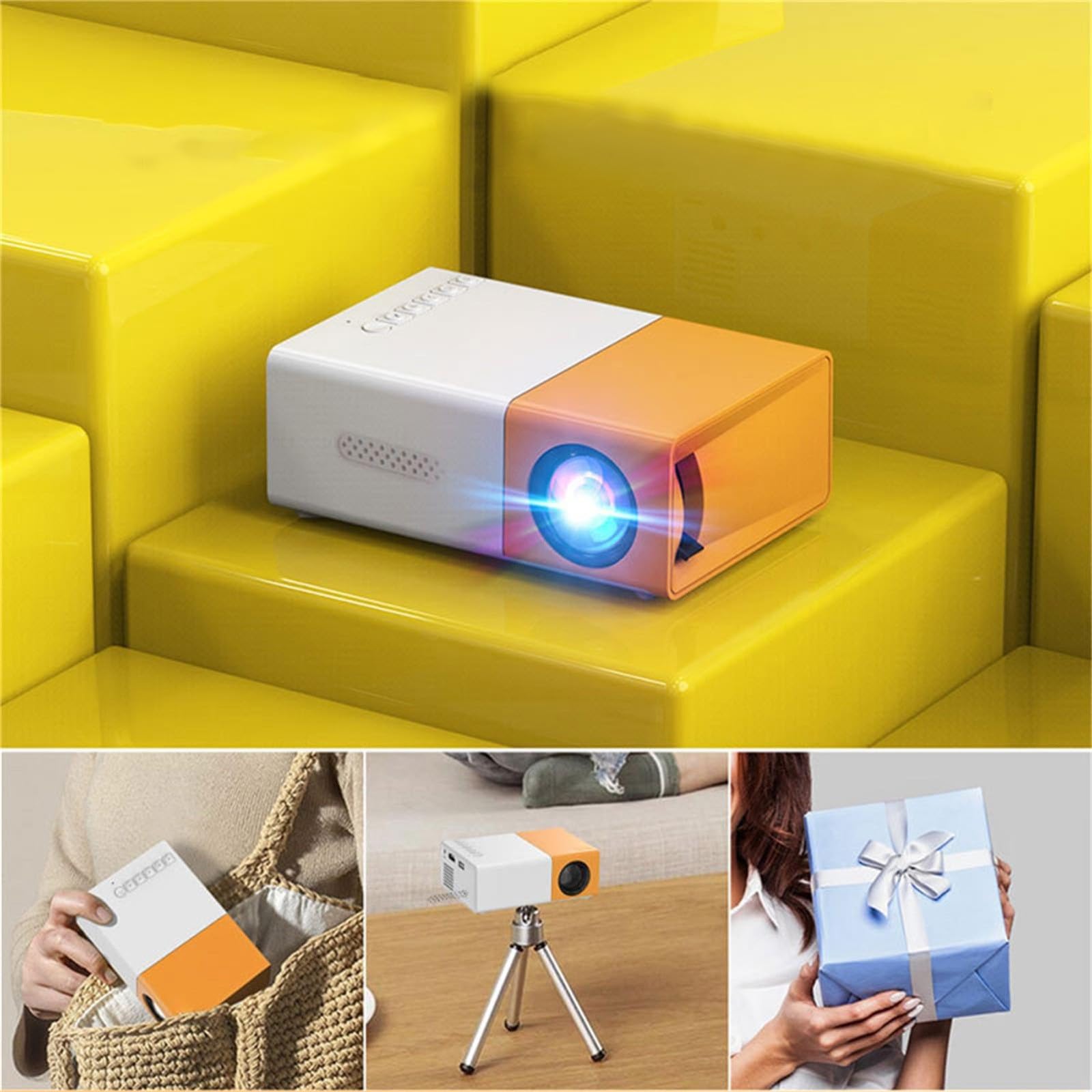Portable LED Projector, Home Cinema Projector Support 1080P HD Displaying, Stylish HD Projector Support HDMI, AV, VGA, USB, for SD Input & 3.5mm Earphone Port, Replace Television