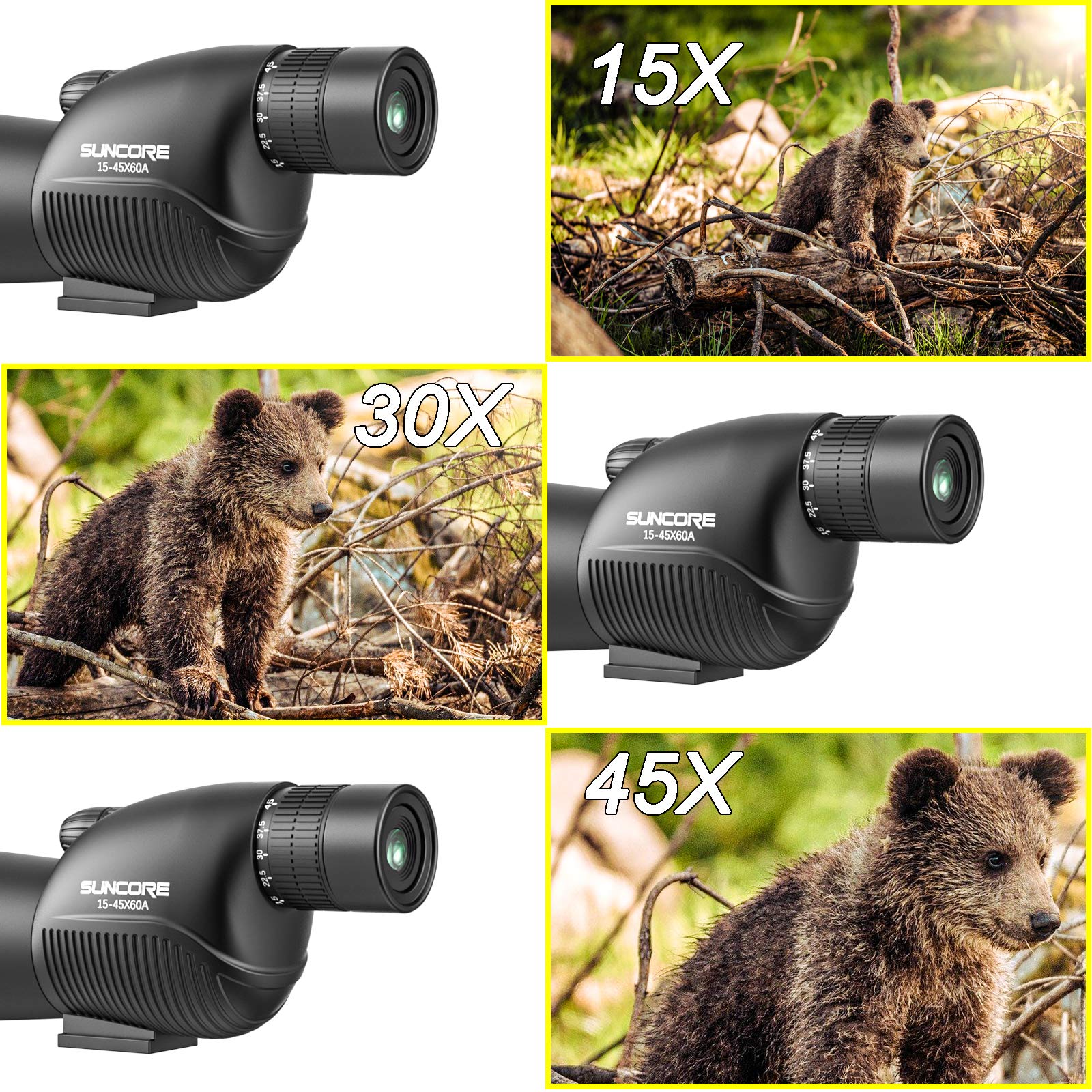 Suncore HD Zoom Spotting Scope - Standard 15-45x60 Waterproof Fully Multi Coated Optical Lens Perfect for Target Shooting Hunting Stargazing Bird Watching Wildlife Scenery (Straight)