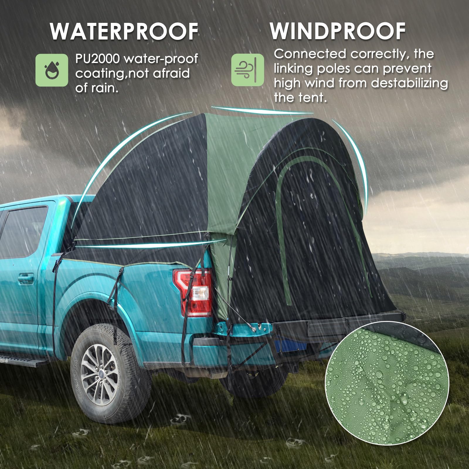 SHANTRA Pickup Truck Bed Tent - Double Layer 5.3'-6.6' Tent with Detachable Rain Cover, Carry Bag, and PU2000 Waterproof & Windproof Protection, Perfect for Camping