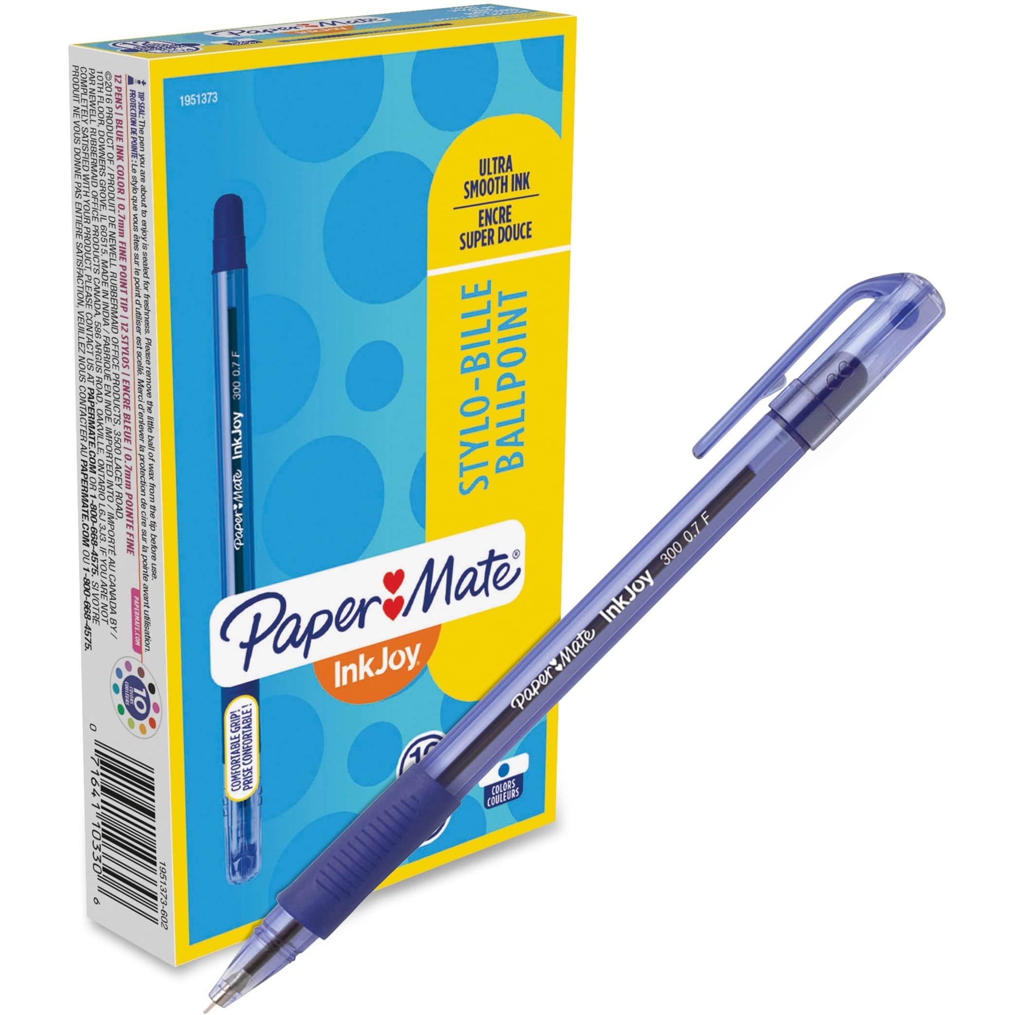 Paper Mate InkJoy 300ST Ballpoint Pens, Fine Point, Blue, Box of 12 (1951373)
