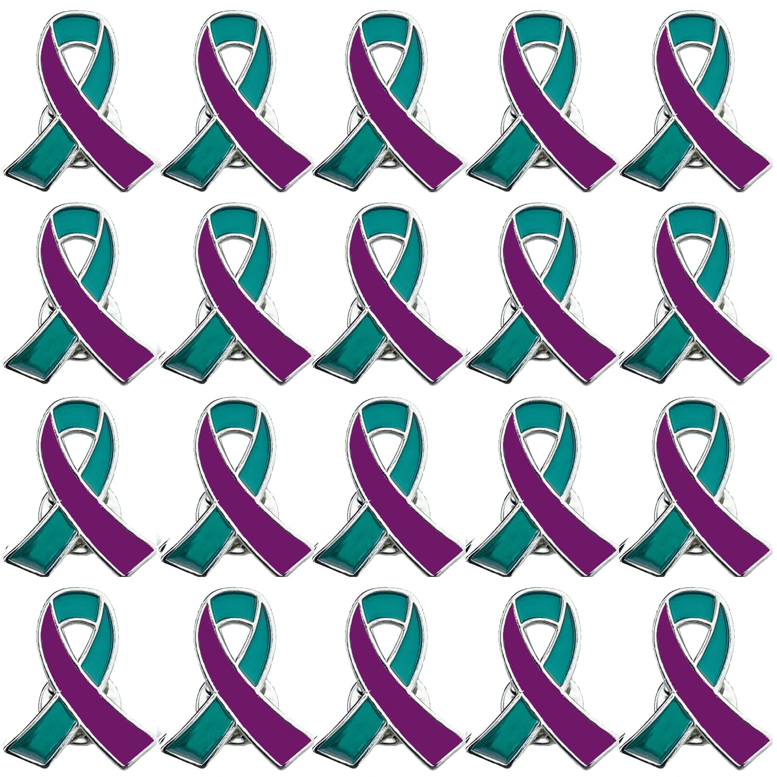 Suicide Prevention Awareness Ribbon Pin 25pcs Purple & Teal Enamel Pins
