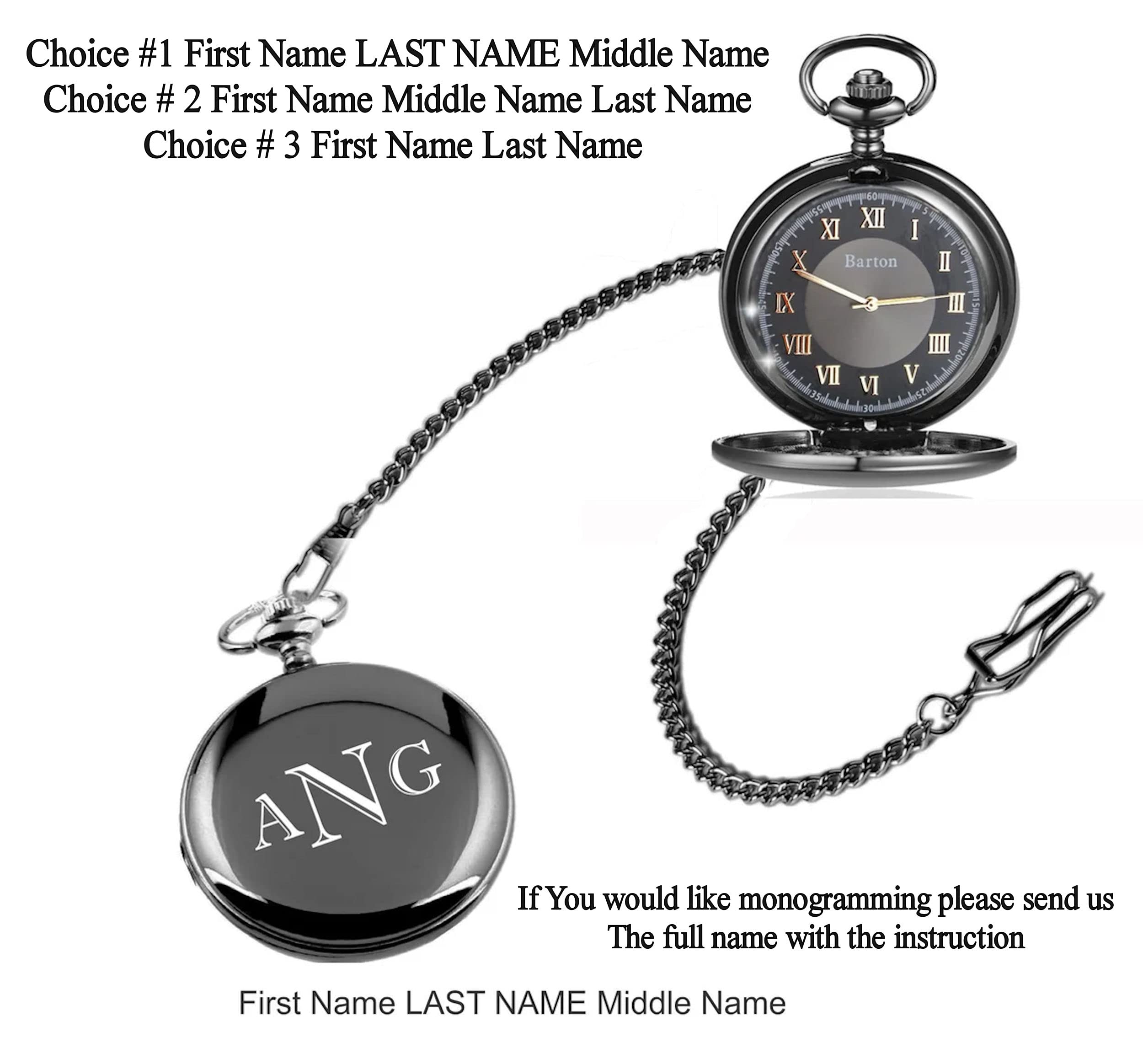 Personalized Gunmetal Pocket Watch with Gold Dial Custom Engraved Free with Gift Box - Ships from USA