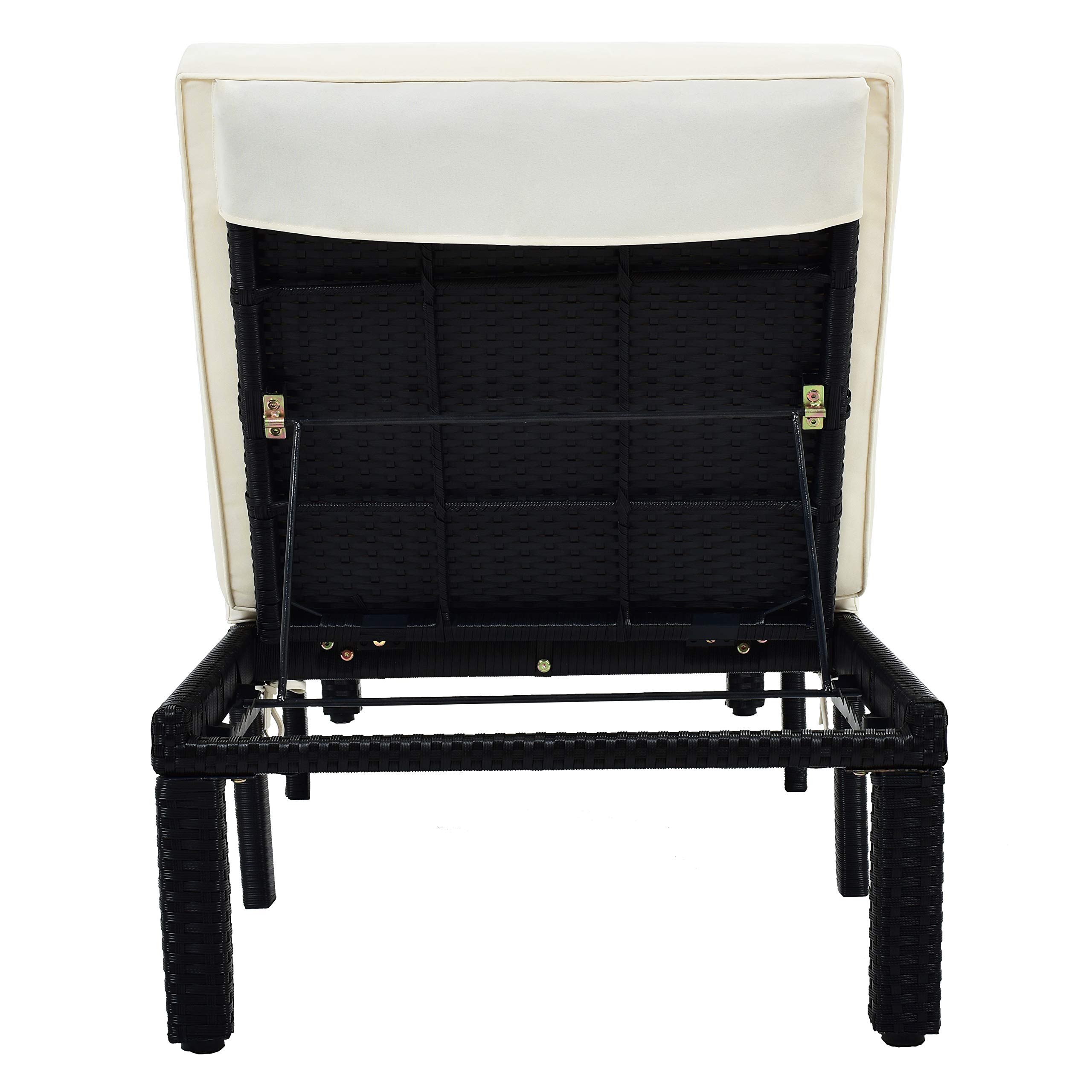 Outdoor Adjustable PE Rattan Wicker Chaise Lounge Chair Sunbed,with Adjustable Backrest. (Beige)